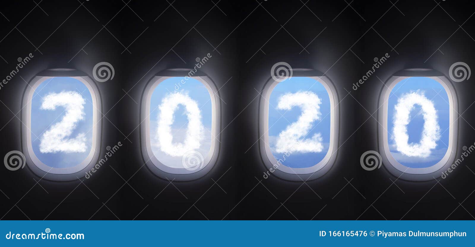 Cloud 2020 Outside the Plane Window, Four Airplane Windows Open White ...