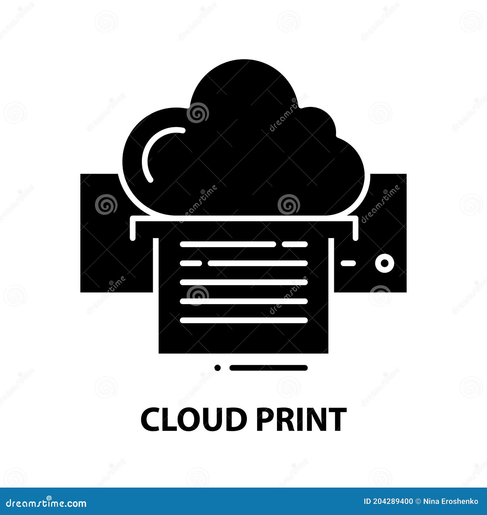 Cloud Print Icon, Black Vector Sign with Editable Strokes, Concept ...