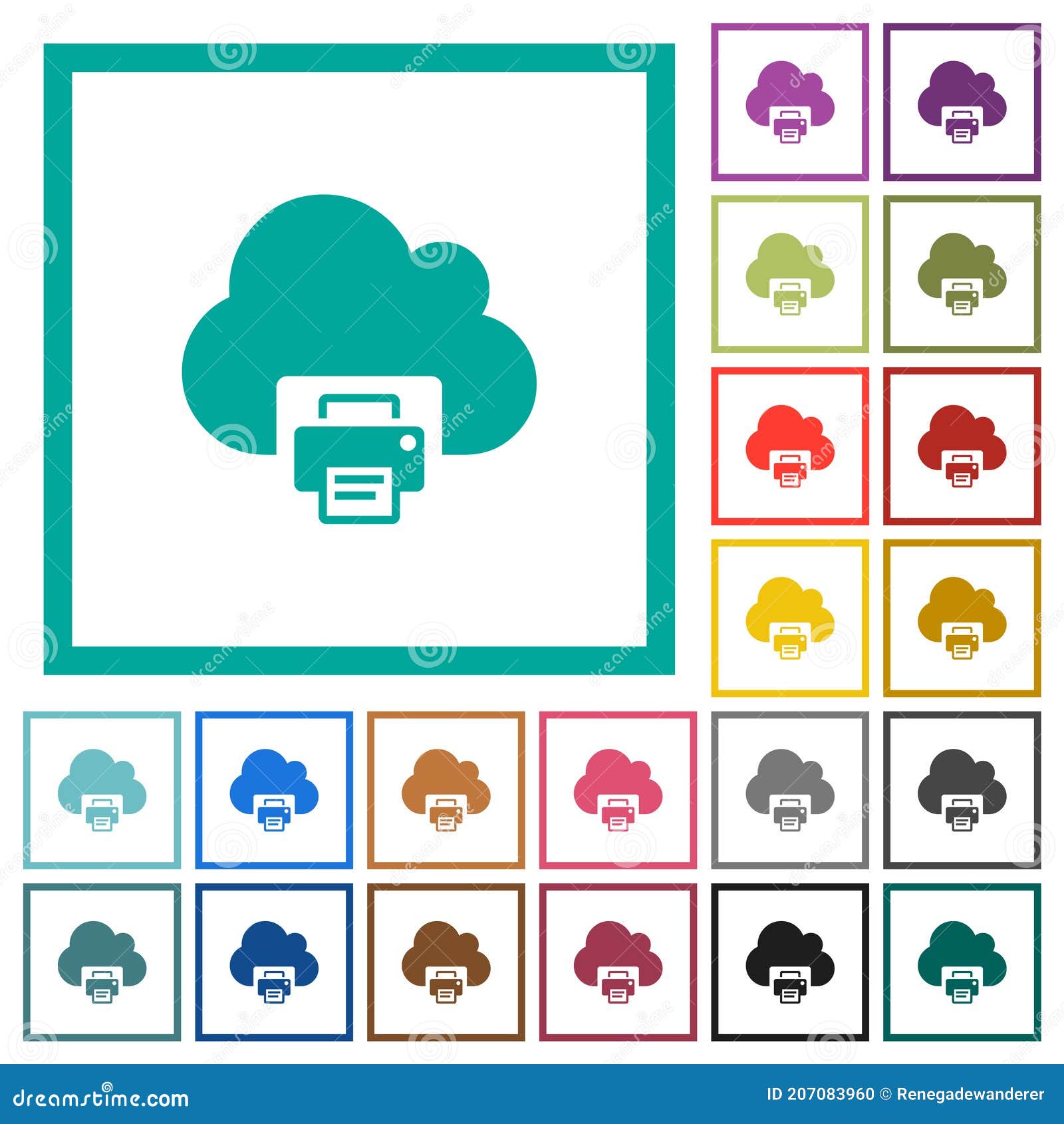 Cloud Printing Flat Color Icons with Quadrant Frames Stock Vector ...