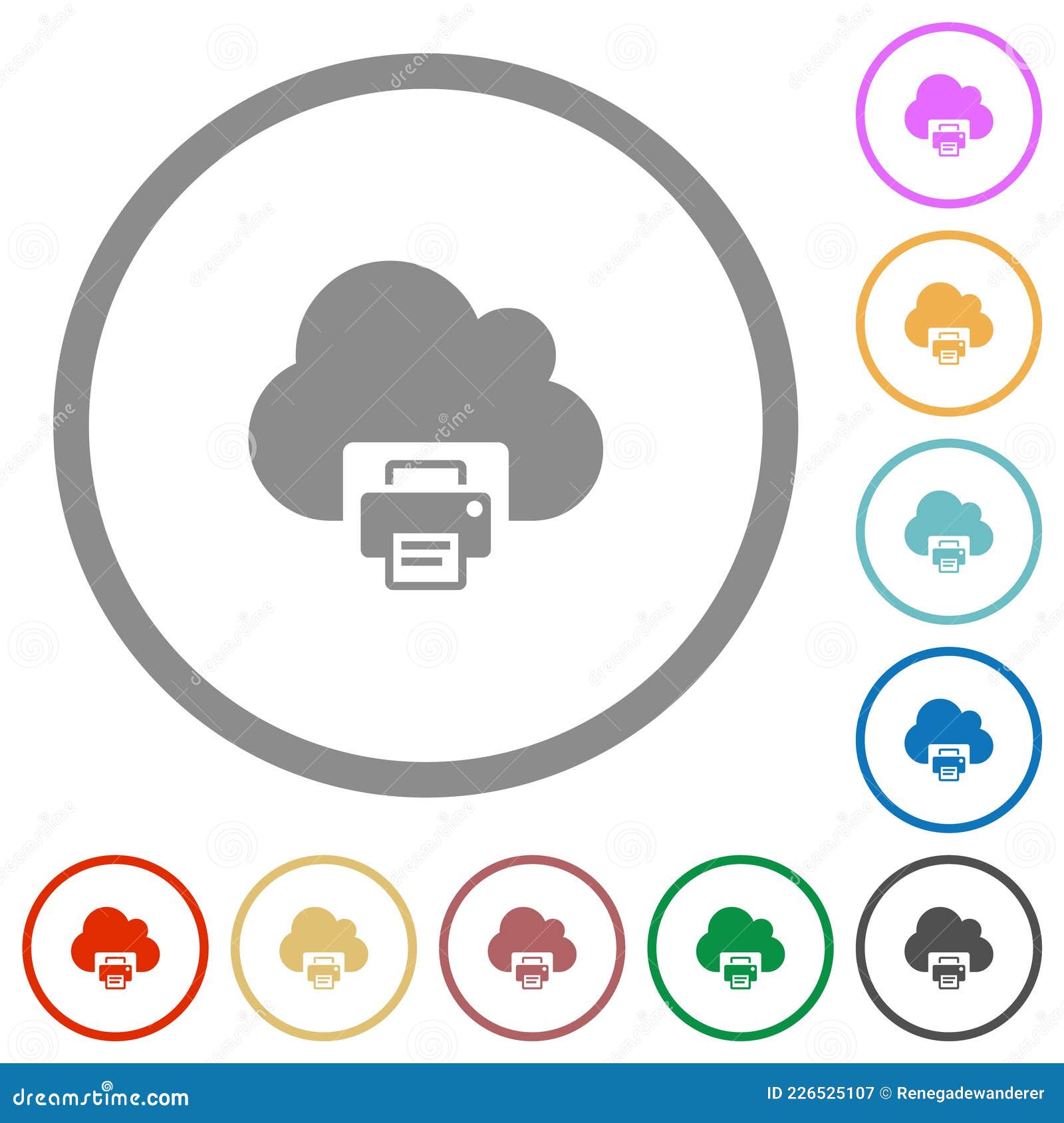 Cloud Printing Flat Icons with Outlines Stock Vector - Illustration of ...