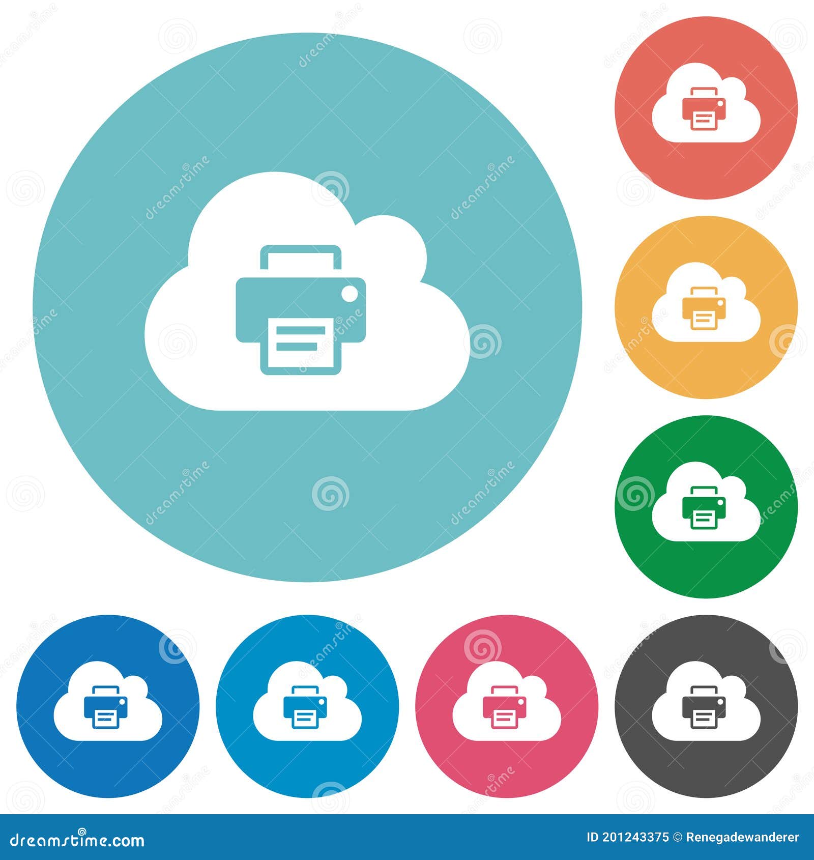 Cloud Printing Flat Round Icons Stock Vector - Illustration of ...