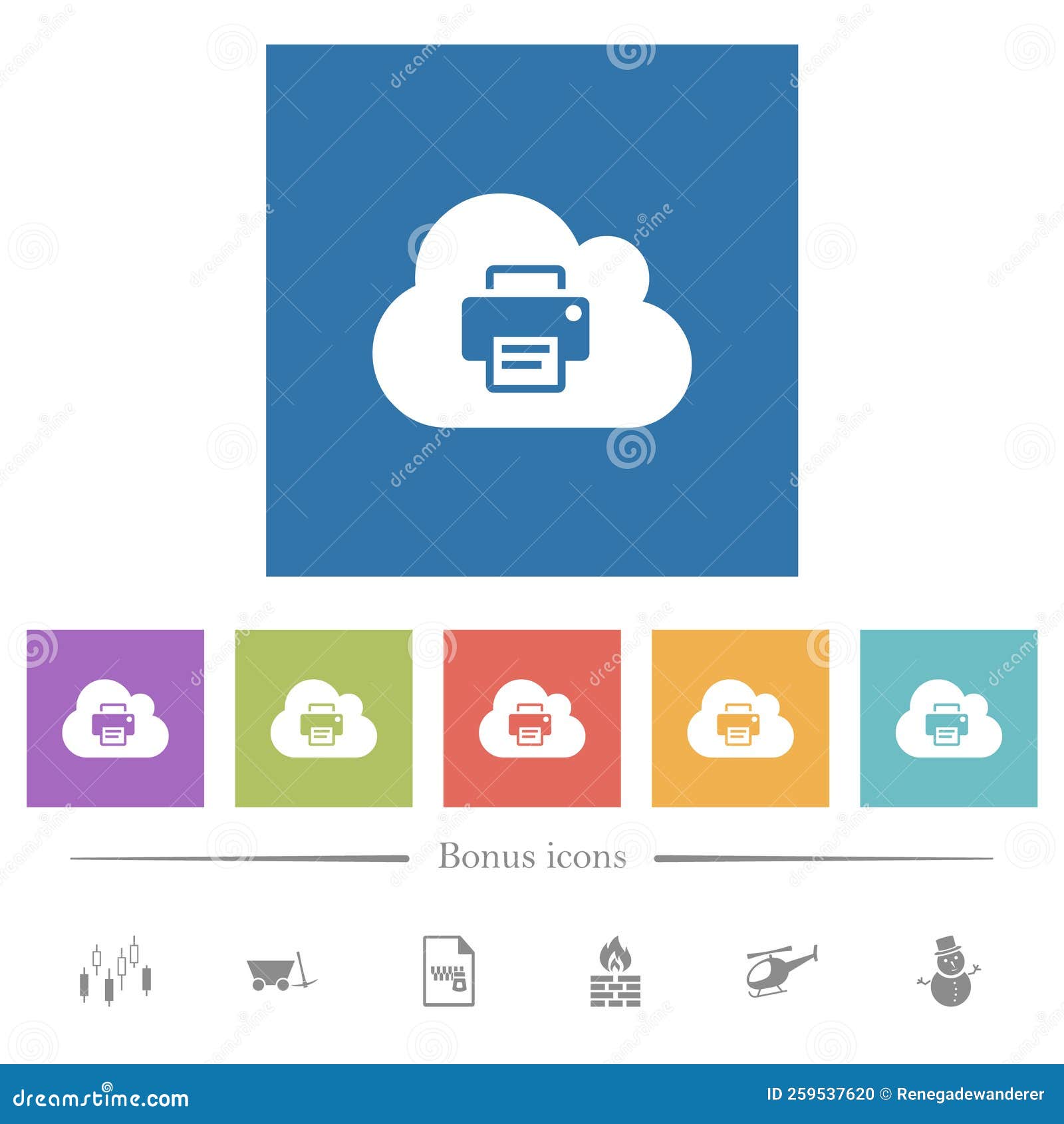 Cloud Printing Flat White Icons in Square Backgrounds Stock Vector ...