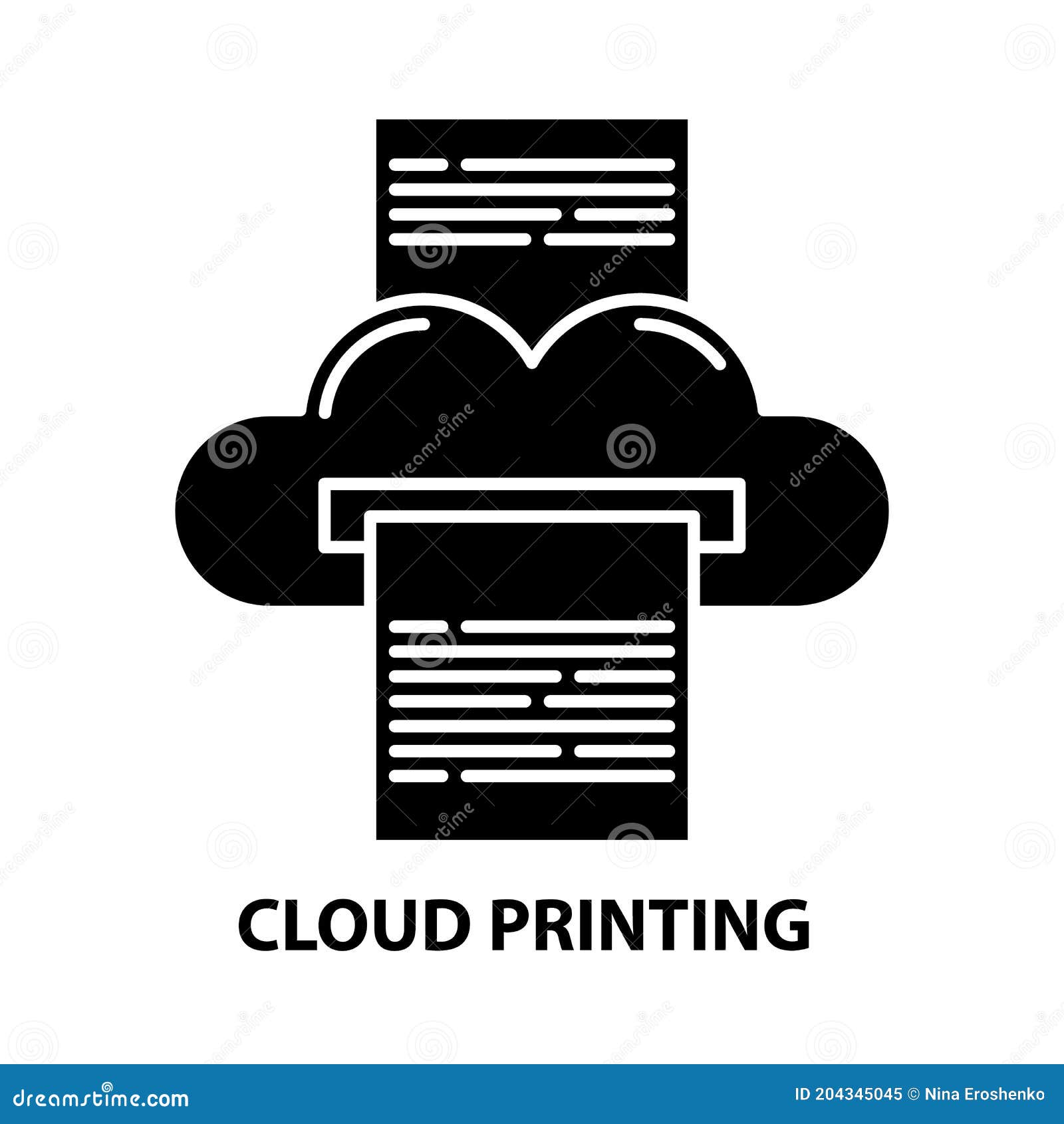Cloud Printing Icon, Black Vector Sign with Editable Strokes, Concept ...