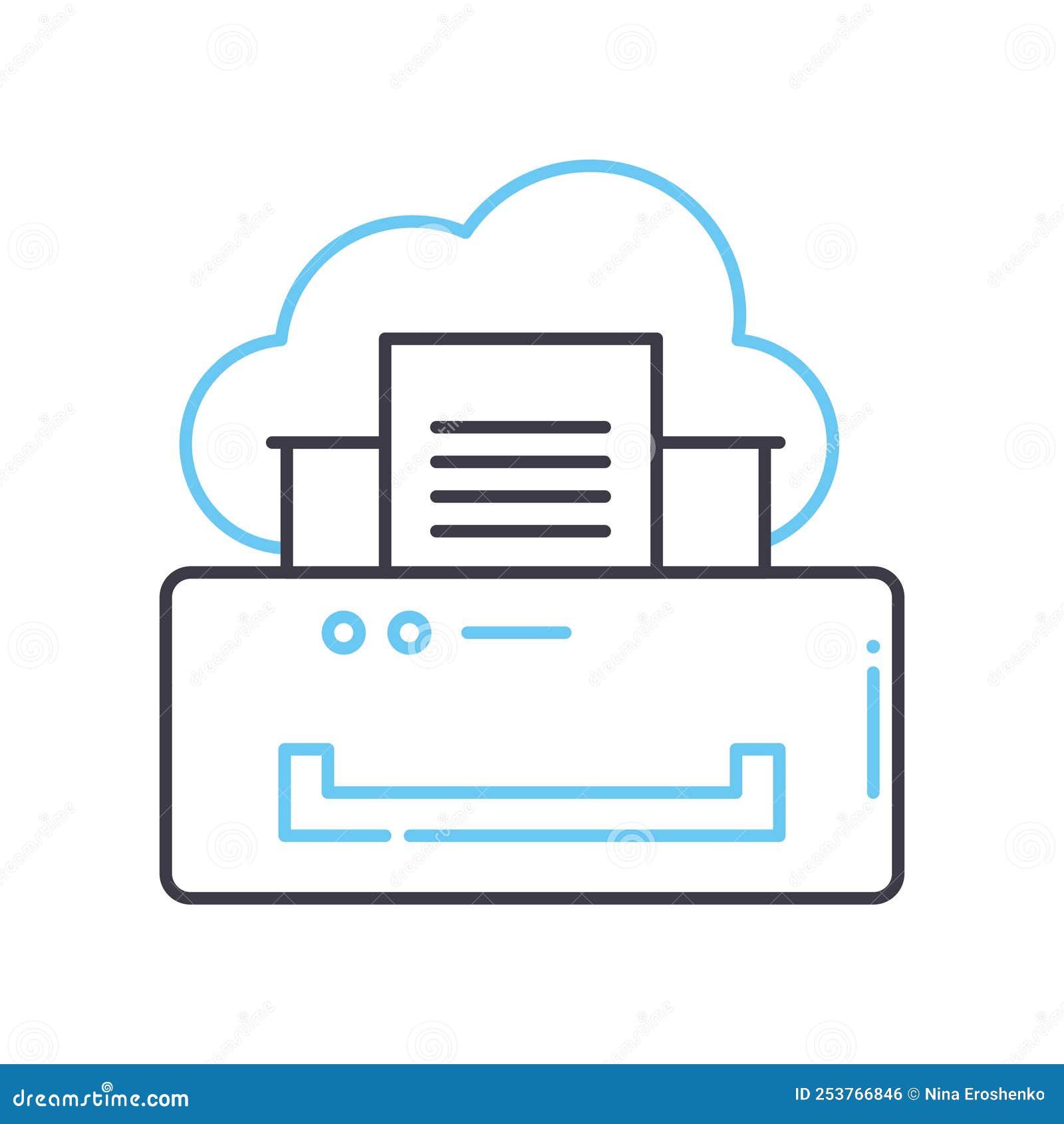Cloud Printing Line Icon, Outline Symbol, Vector Illustration, Concept ...