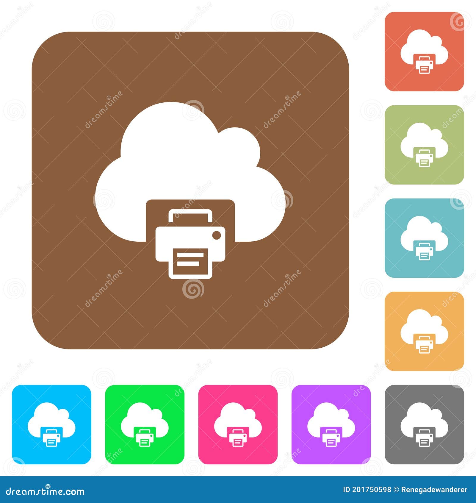 Cloud Printing Rounded Square Flat Icons Stock Vector - Illustration of ...