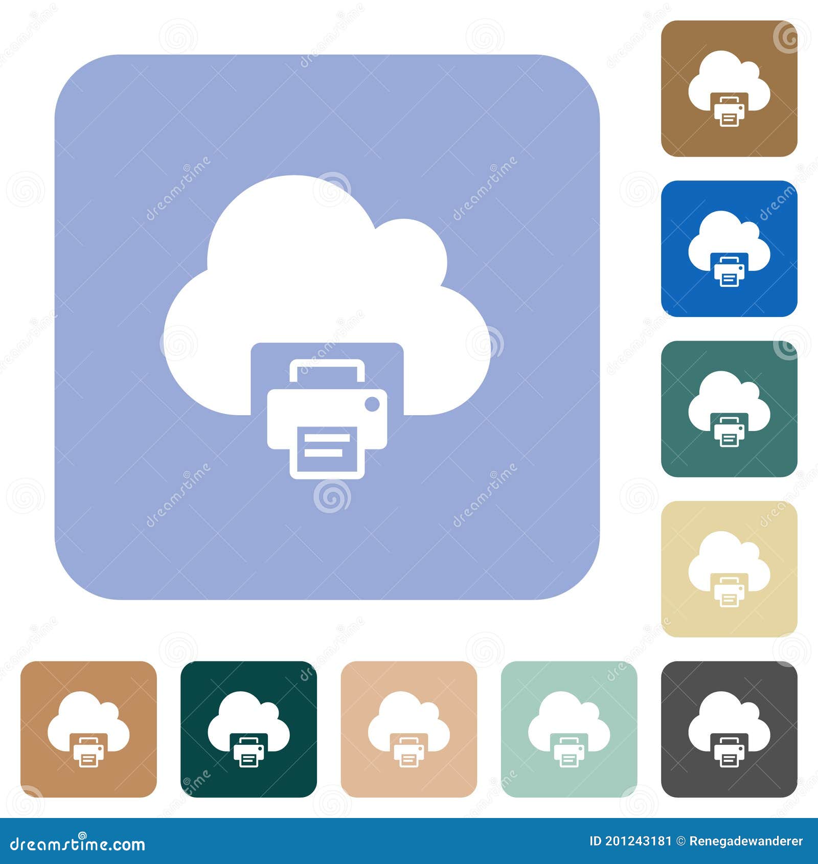 Cloud Printing Rounded Square Flat Icons Stock Vector - Illustration of ...