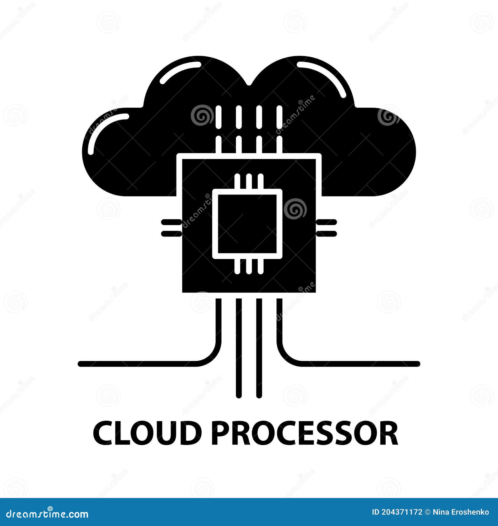 Cloud Processor Icon, Black Vector Sign with Editable Strokes, Concept ...