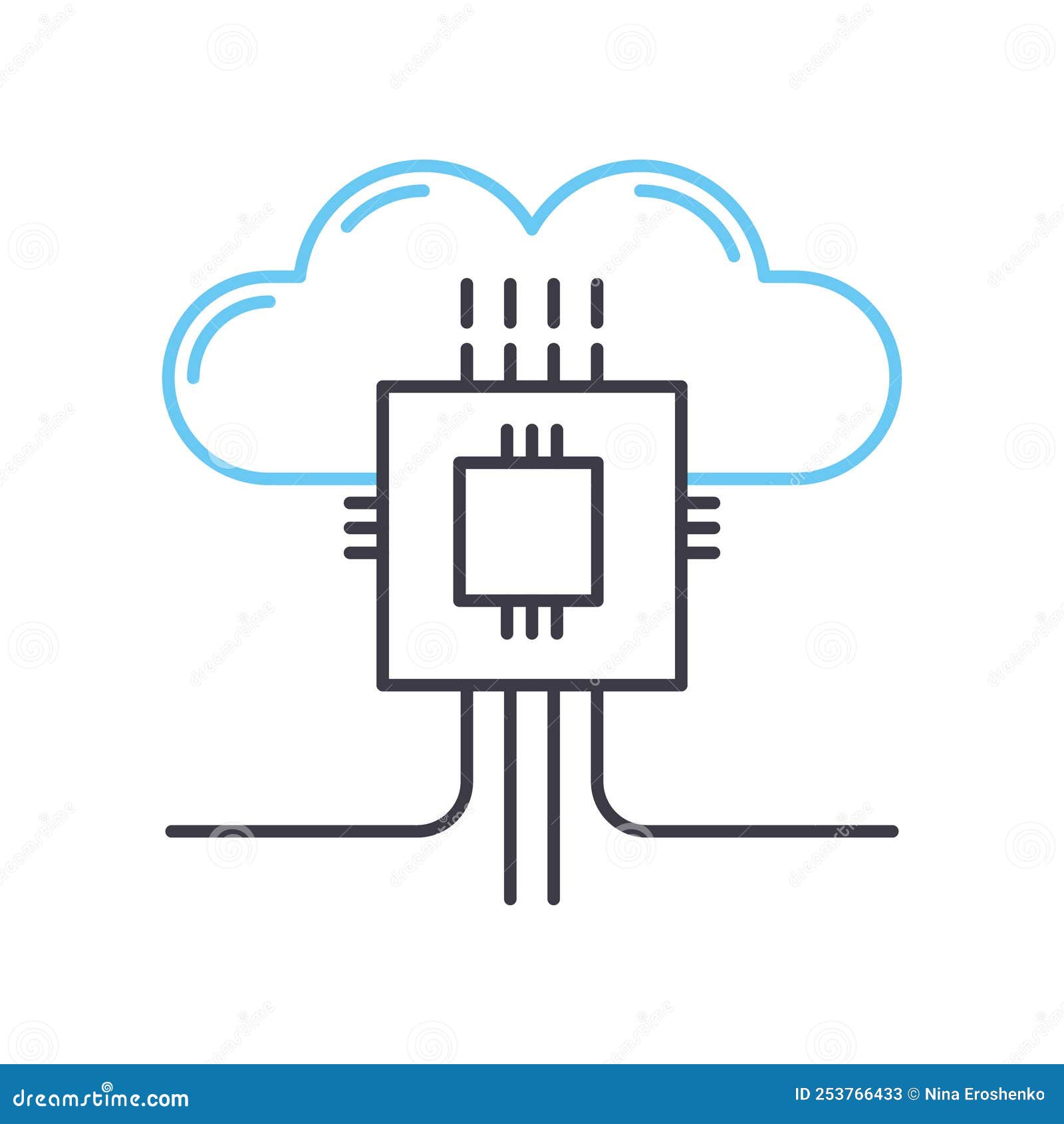 Cloud Processor Line Icon, Outline Symbol, Vector Illustration, Concept ...