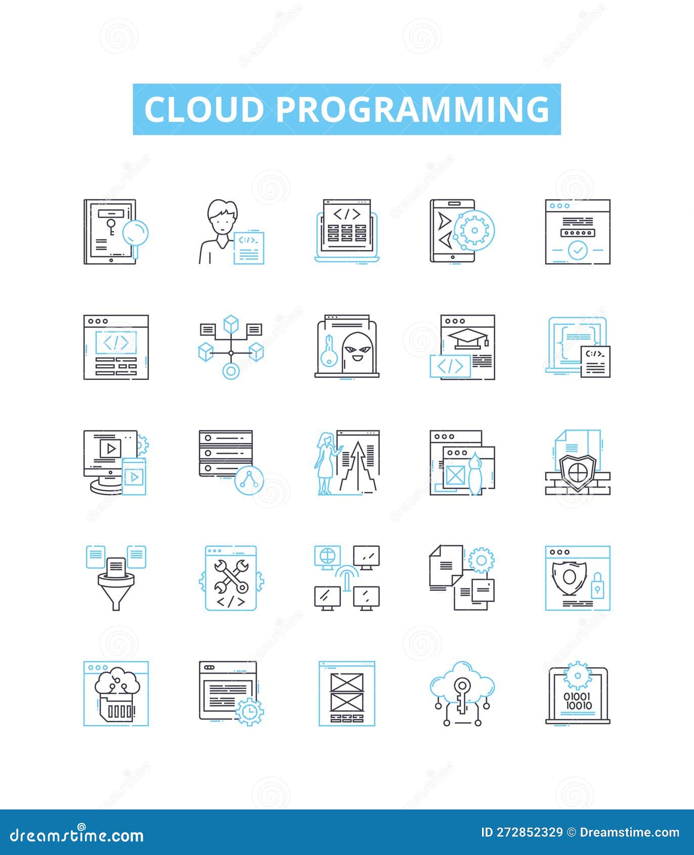 Cloud Programming Vector Line Icons Set. Cloud, Programming, Computing, Data, Storage, Services ...