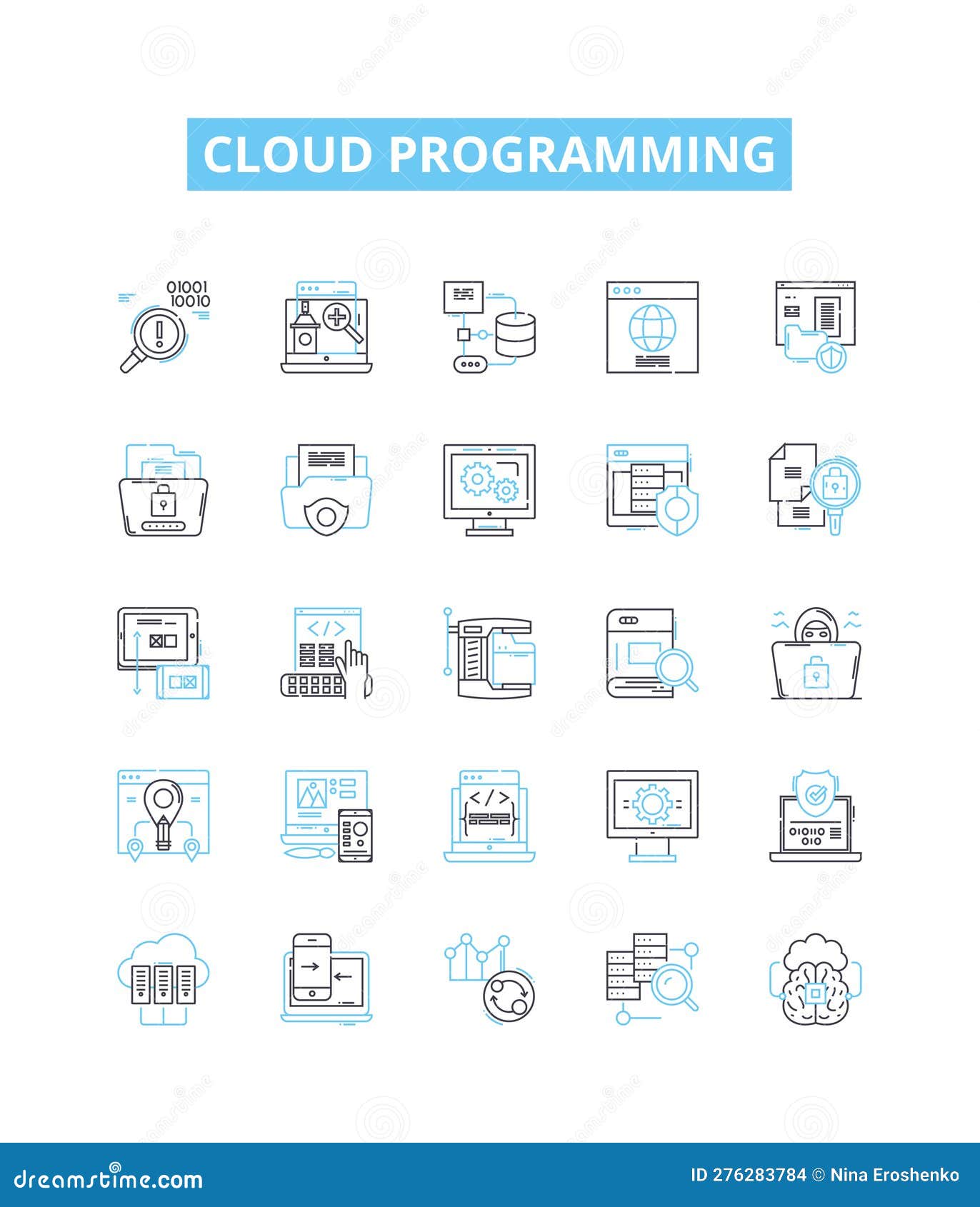 Cloud Programming Vector Line Icons Set. Cloud, Programming, Computing ...