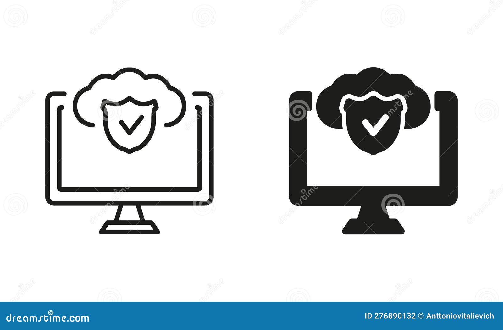 Cloud Protection Line and Silhouette Icon Set. Safety Cloud Computing ...