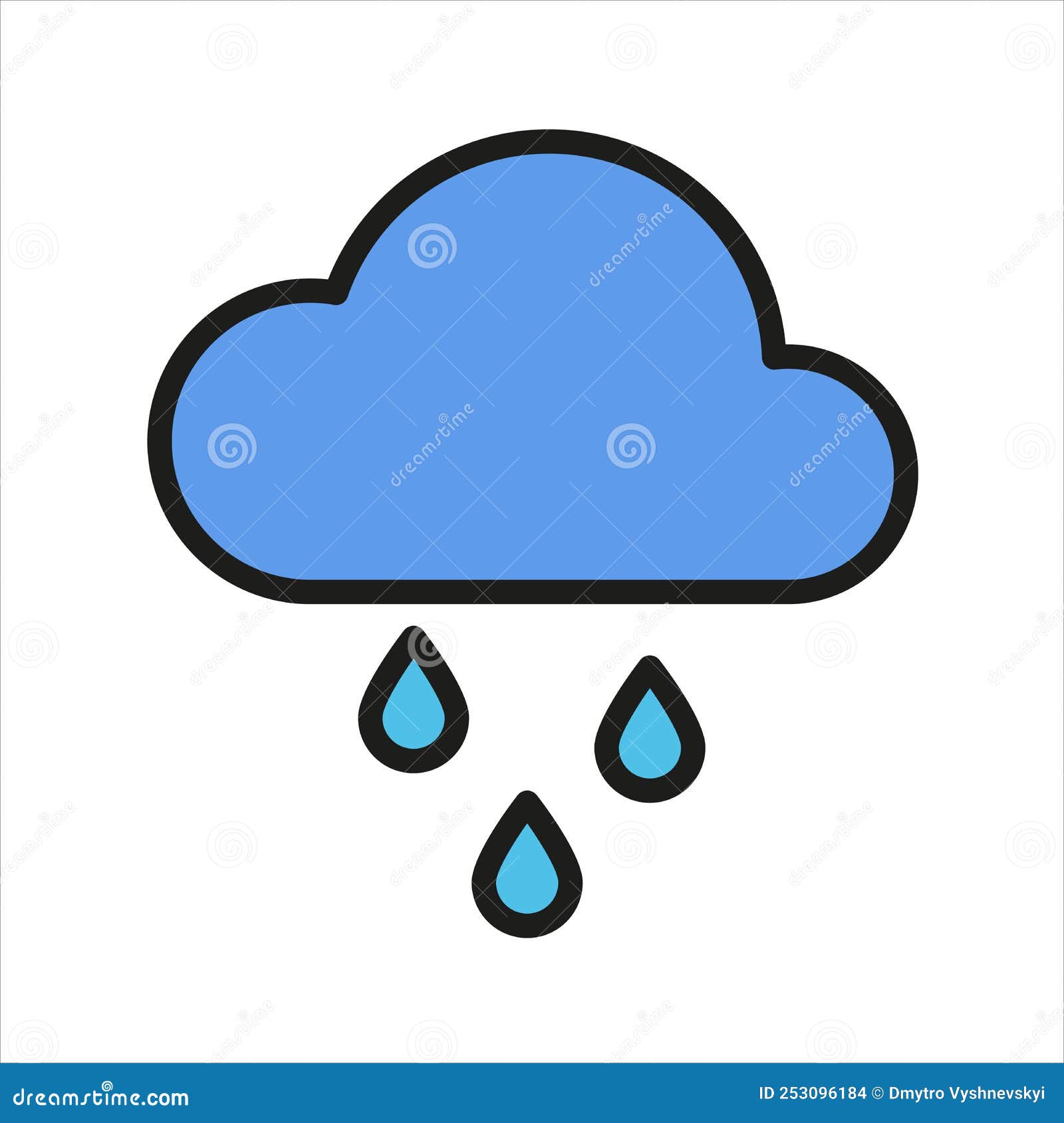 Cloud Rain Color Flat Icon with Stroke Isolated on White Stock ...