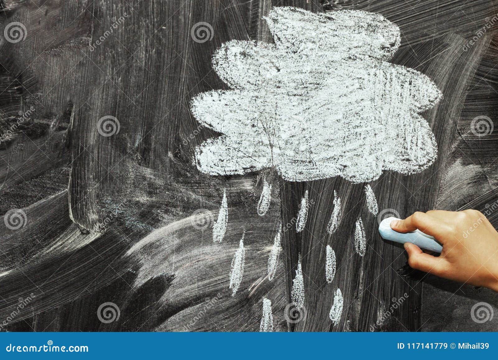 A Cloud and a Rain Drawn with Chalk on a Blackboard. Stock Image ...