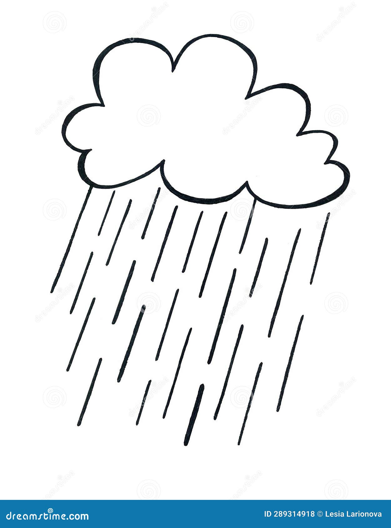 A Cloud with Rain is Drawn Linearly on a White Background. Stock ...