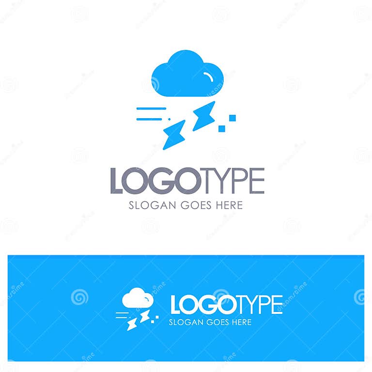 Cloud, Rain, Rainfall, Rainy, Thunder Blue Solid Logo with Place for ...