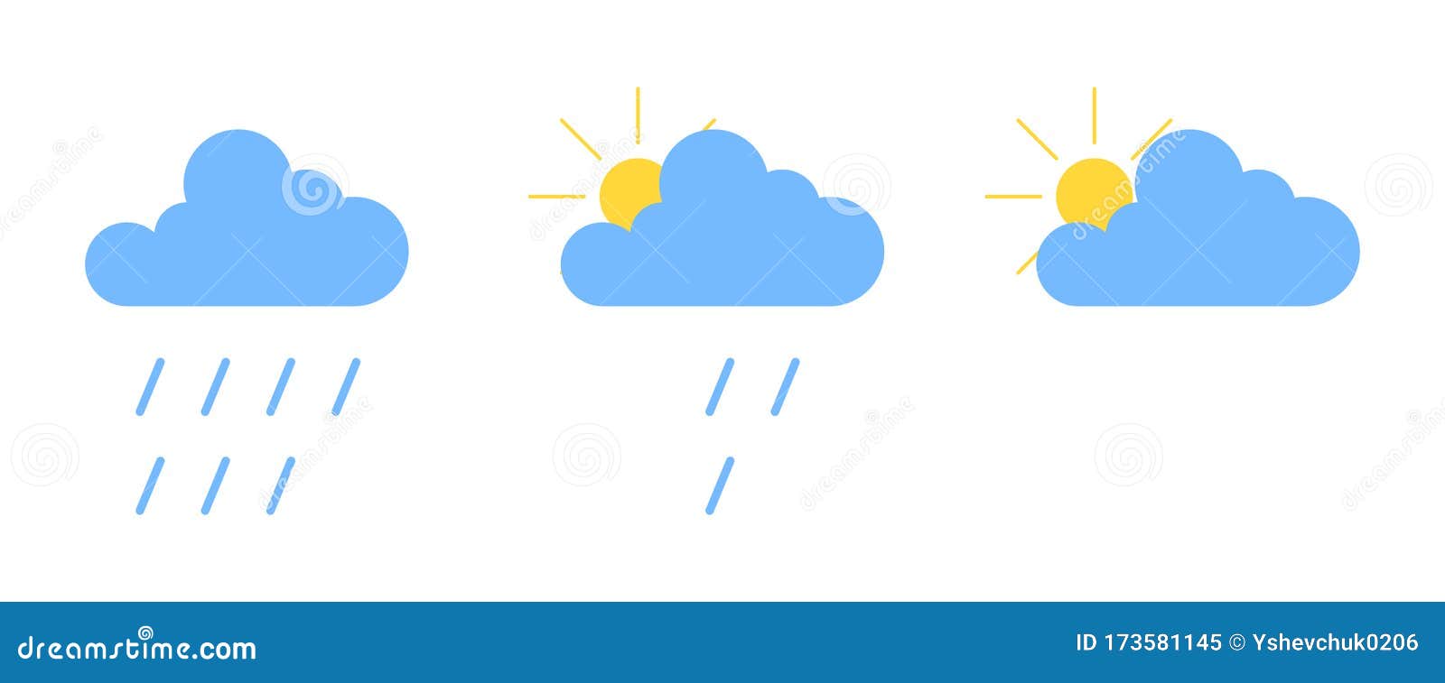 Cloud, Rain and Sun Signs. Sky Symbols. White Background. Vector ...