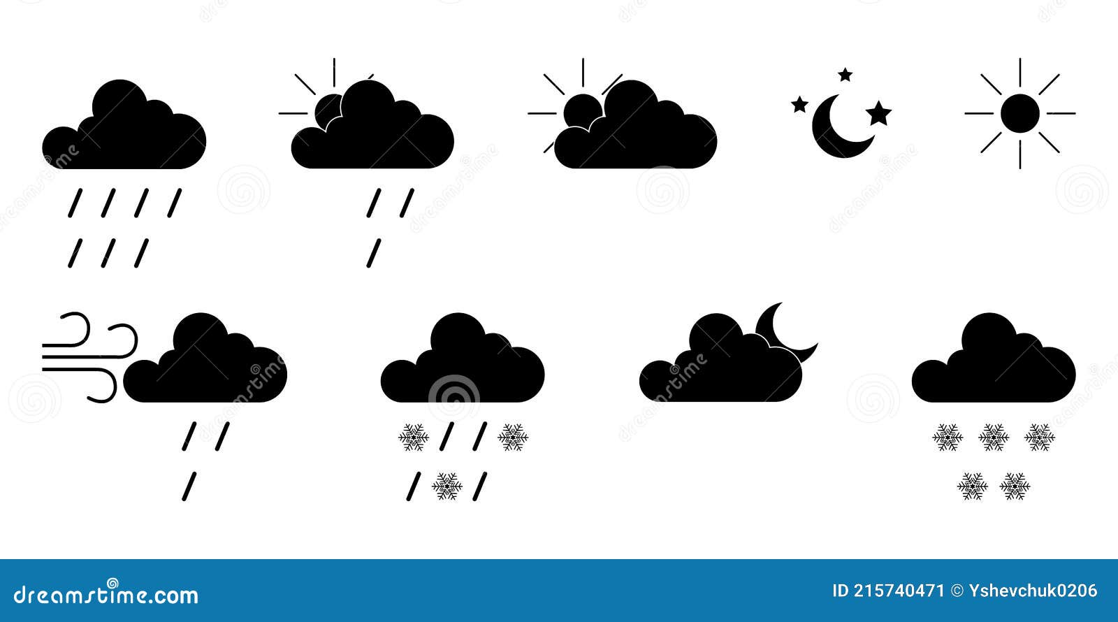 Cloud, Rain and Sun Signs. Sky Symbols. White Background. Vector ...