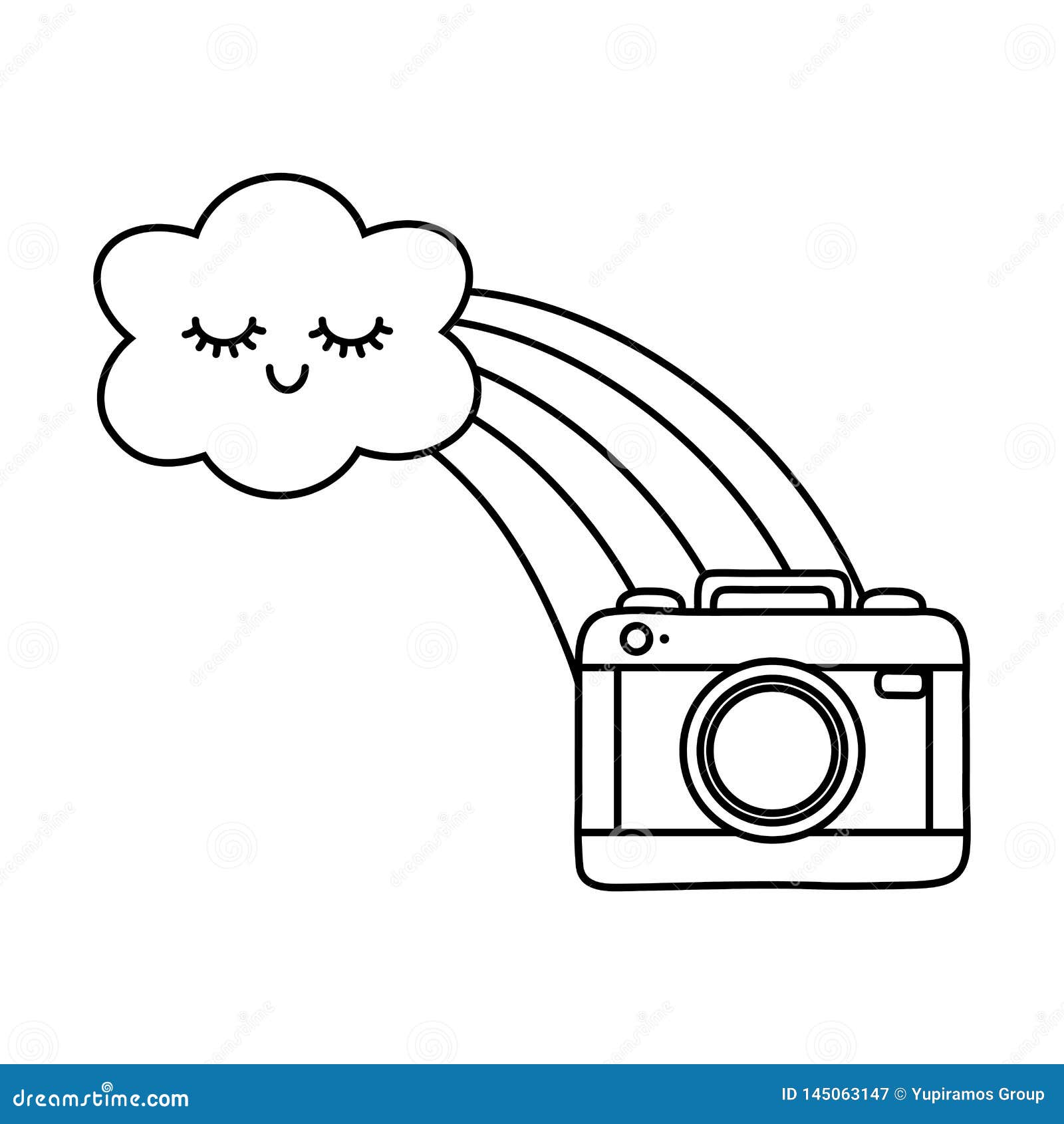 Cloud with Rainbow and Camera Black and White Stock Vector ...