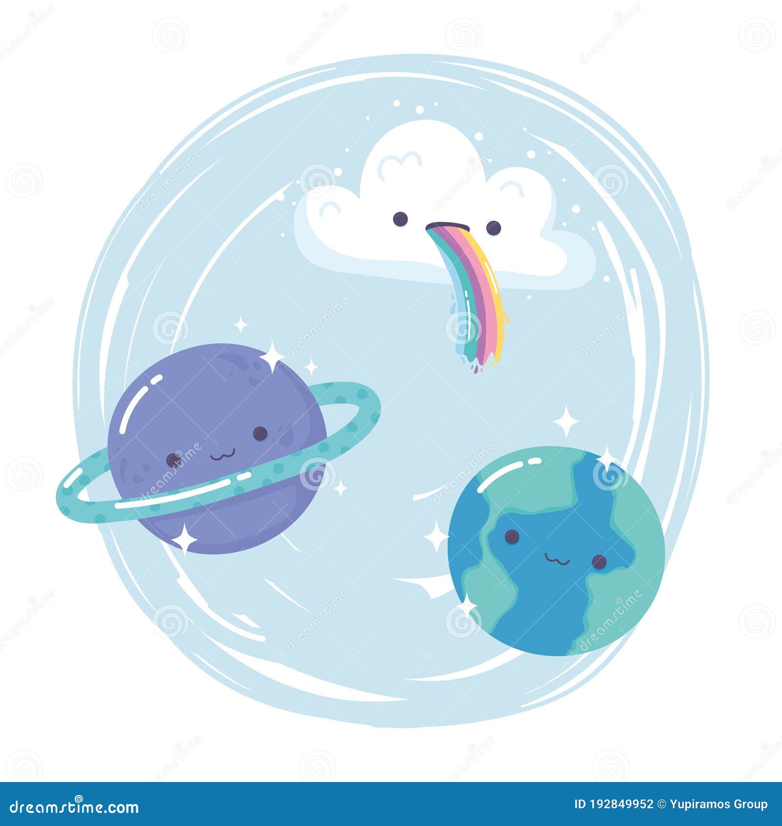 Cloud Rainbow Tongue Saturn and Earth Planets Cartoon Stock Vector ...