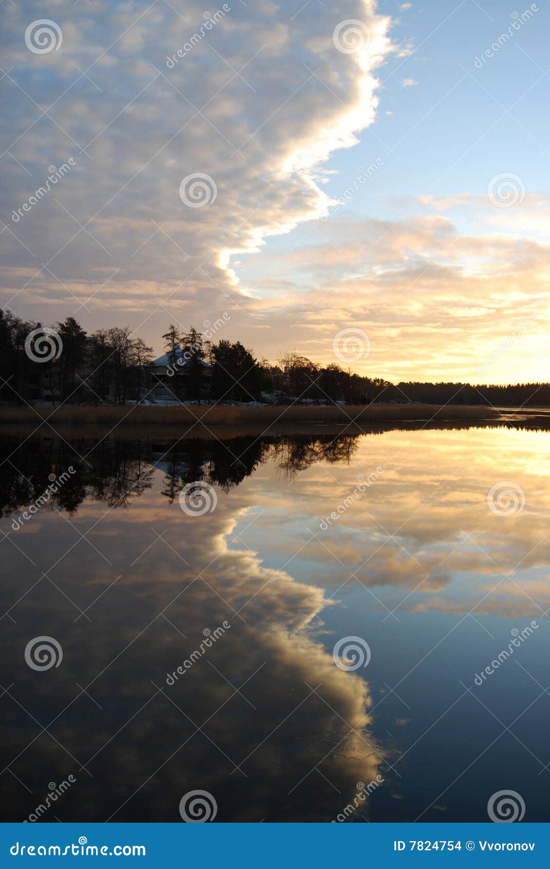 Cloud Reflected in a Water. Sunset. Stock Photo - Image of golden ...