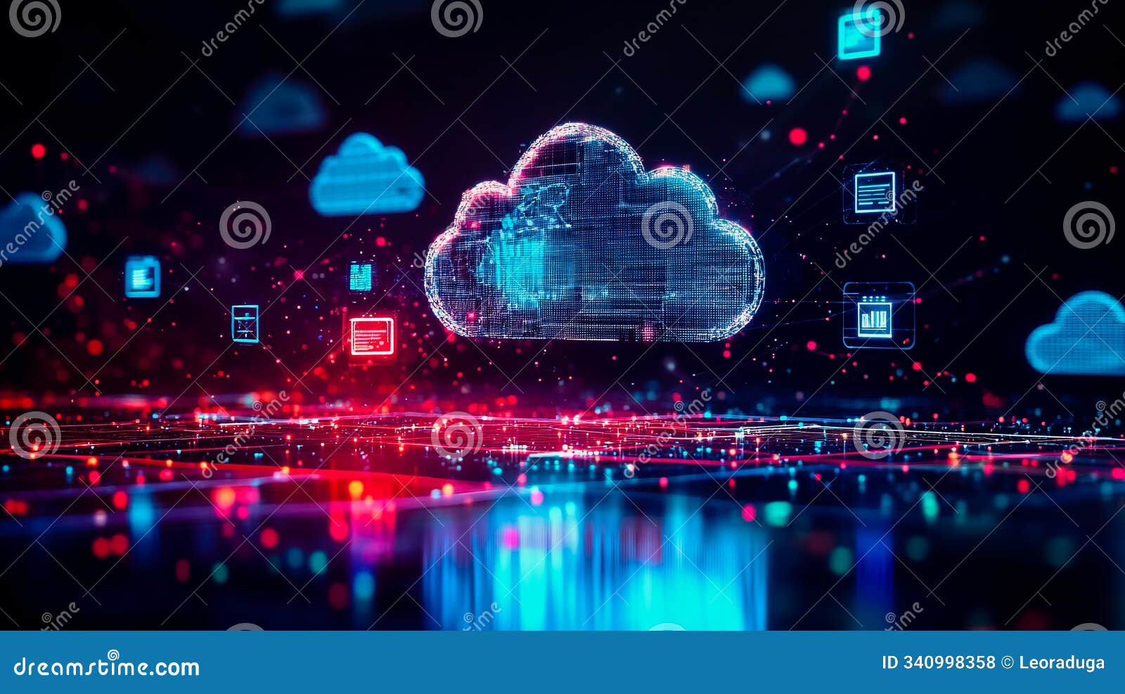 Cloud Resources, with Digital Clouds Made of Abstract Shapes Floating ...