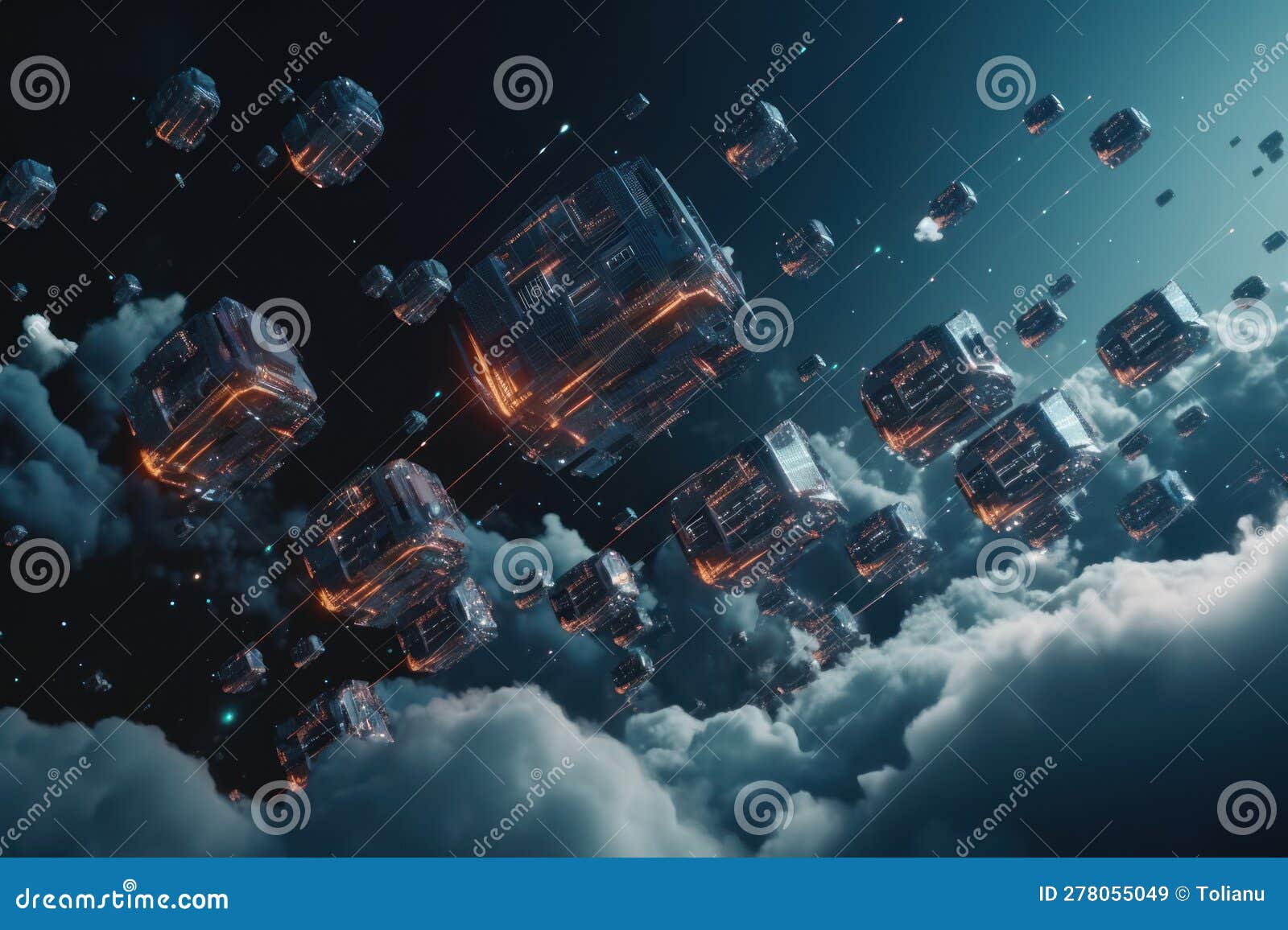 Cloud Satellites: Futuristic High-Tech Storage in Hyper Detail Stock ... Cloud Satellites: Futuristic High-Tech Storage in Hyper Detail Stock ...