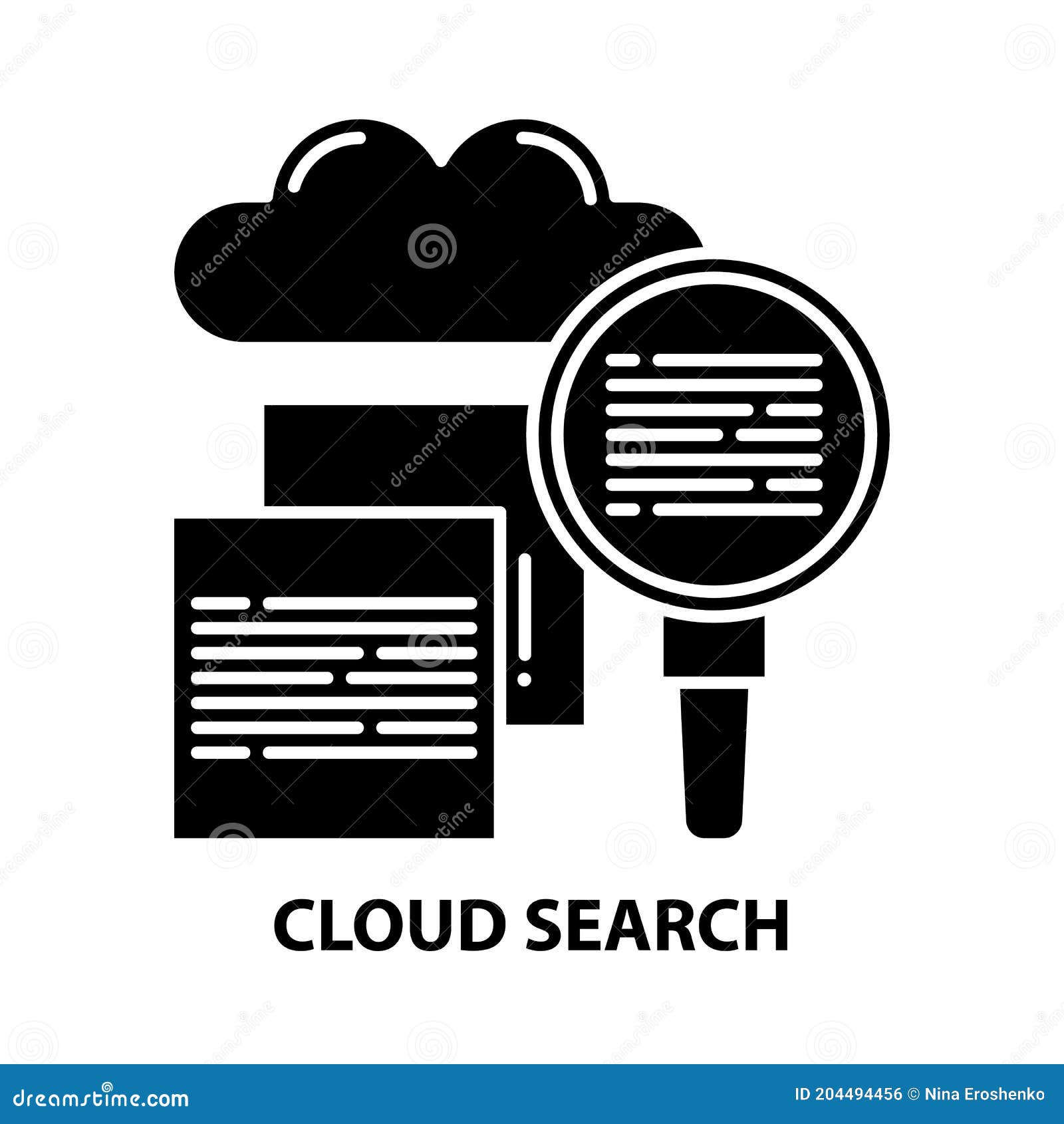 Cloud Search Symbol Icon, Black Vector Sign with Editable Strokes ...