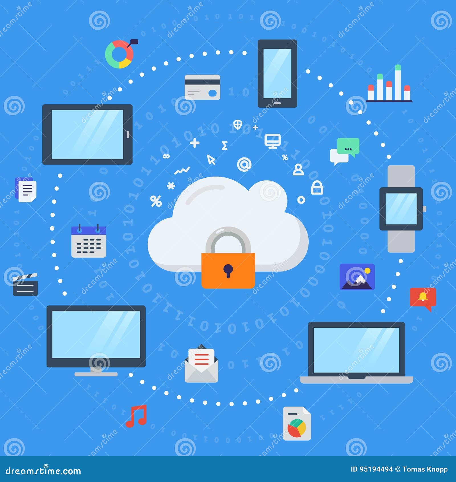 Cloud Secure Data Files Sharing Stock Vector - Illustration of analyze ...