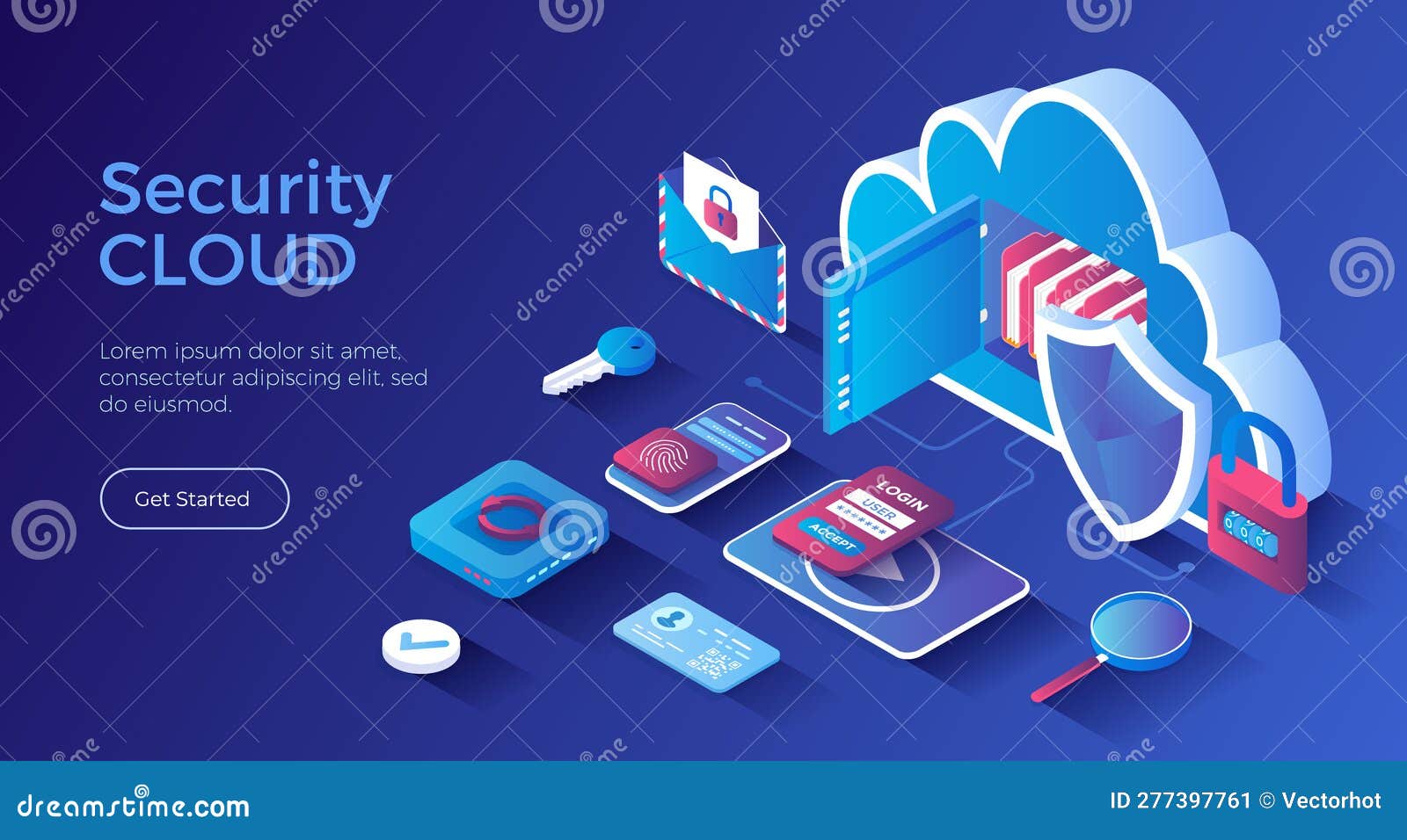Cloud Security and Data Protection. Online Safety, Confidentiality of Information Stock Vector ...