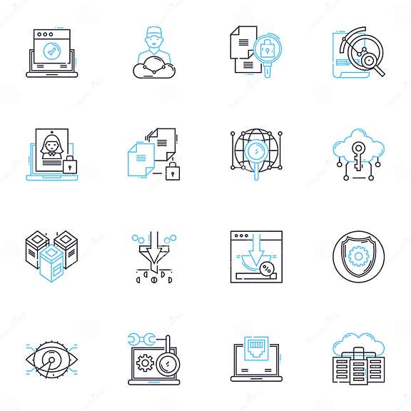 Cloud Security Linear Icons Set. Encryption, Firewall, Authentication, Malware, Vulnerability ...