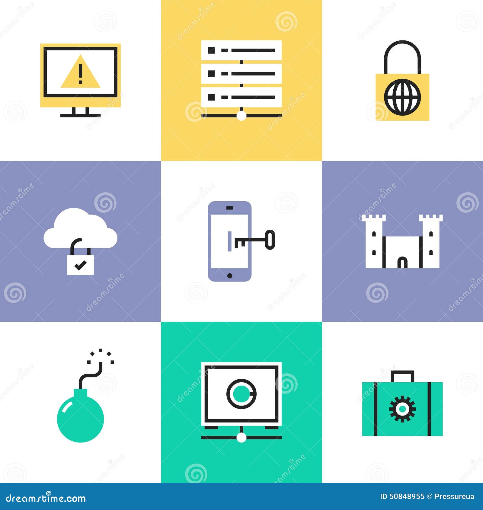Cloud Security Pictogram Icons Set Stock Vector - Illustration of lock ...
