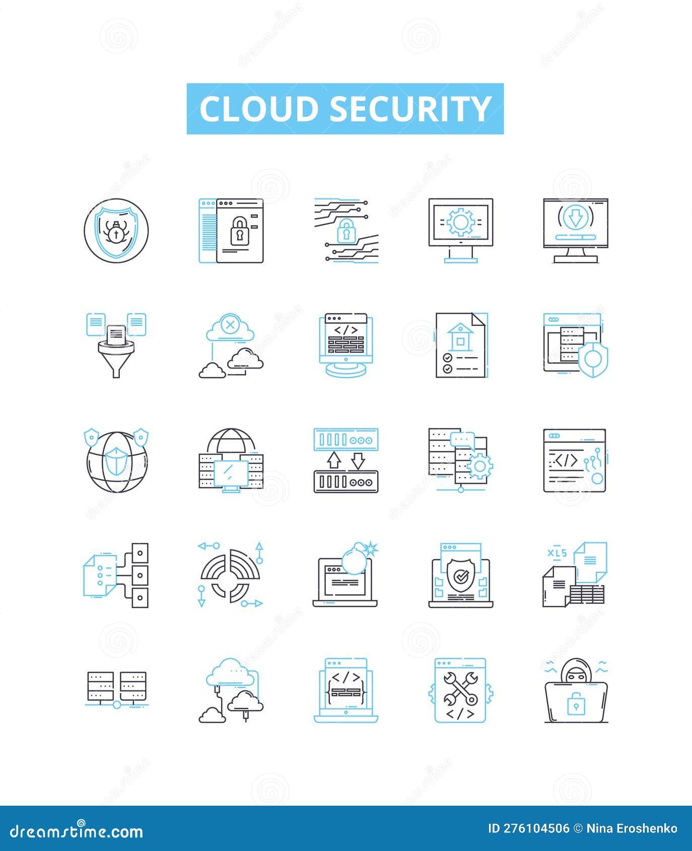 Cloud Security Vector Line Icons Set. Cloud, Security, Infrastructure, Data, Authentication ...
