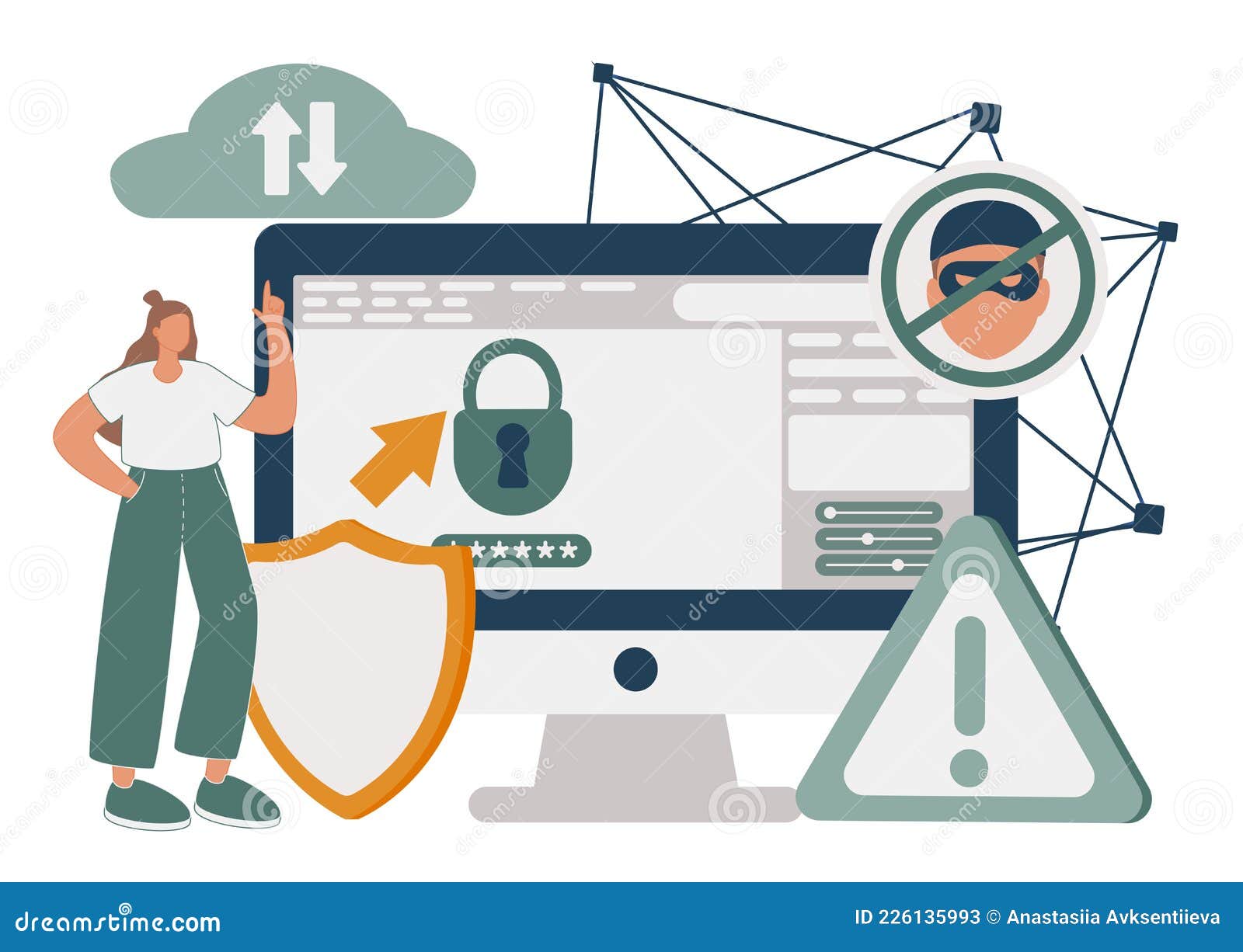 Cloud Service Access Abstract Concept Vector Illustration Set. Shared Document, Cyber Security ...