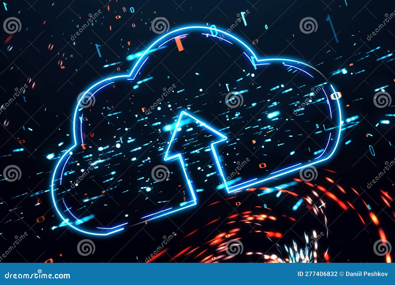 Cloud Service and Data Exchange Technology Concept with Front View on ...