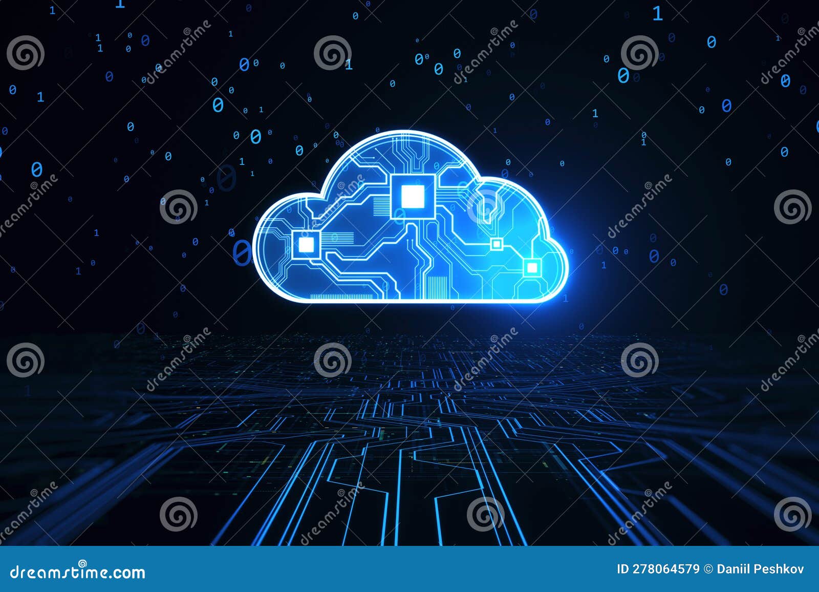 Cloud Service and Data Exchange Technology Concept with Front View on ...