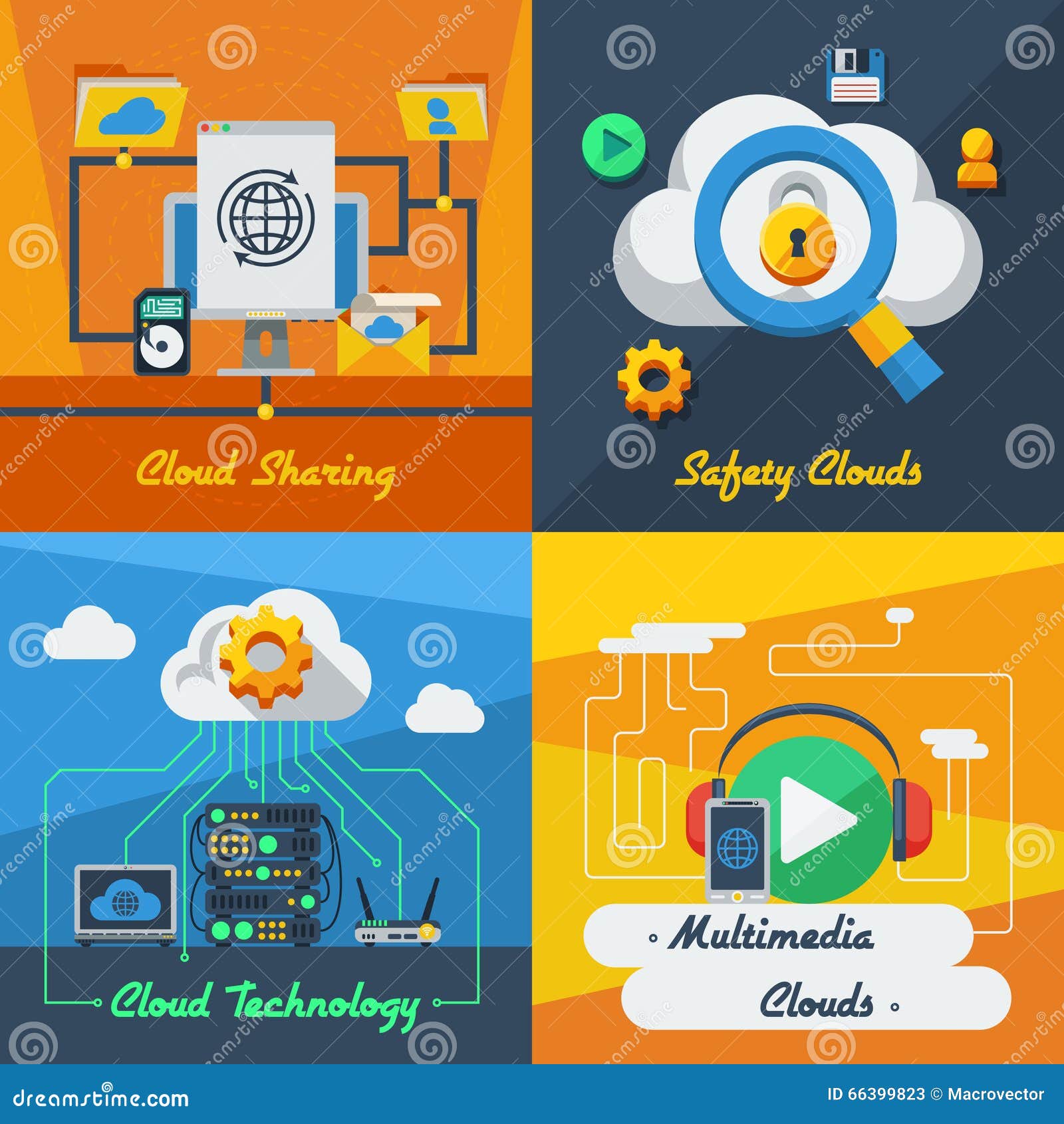 Cloud Service 2x2 Design Concept Stock Vector - Illustration of ...