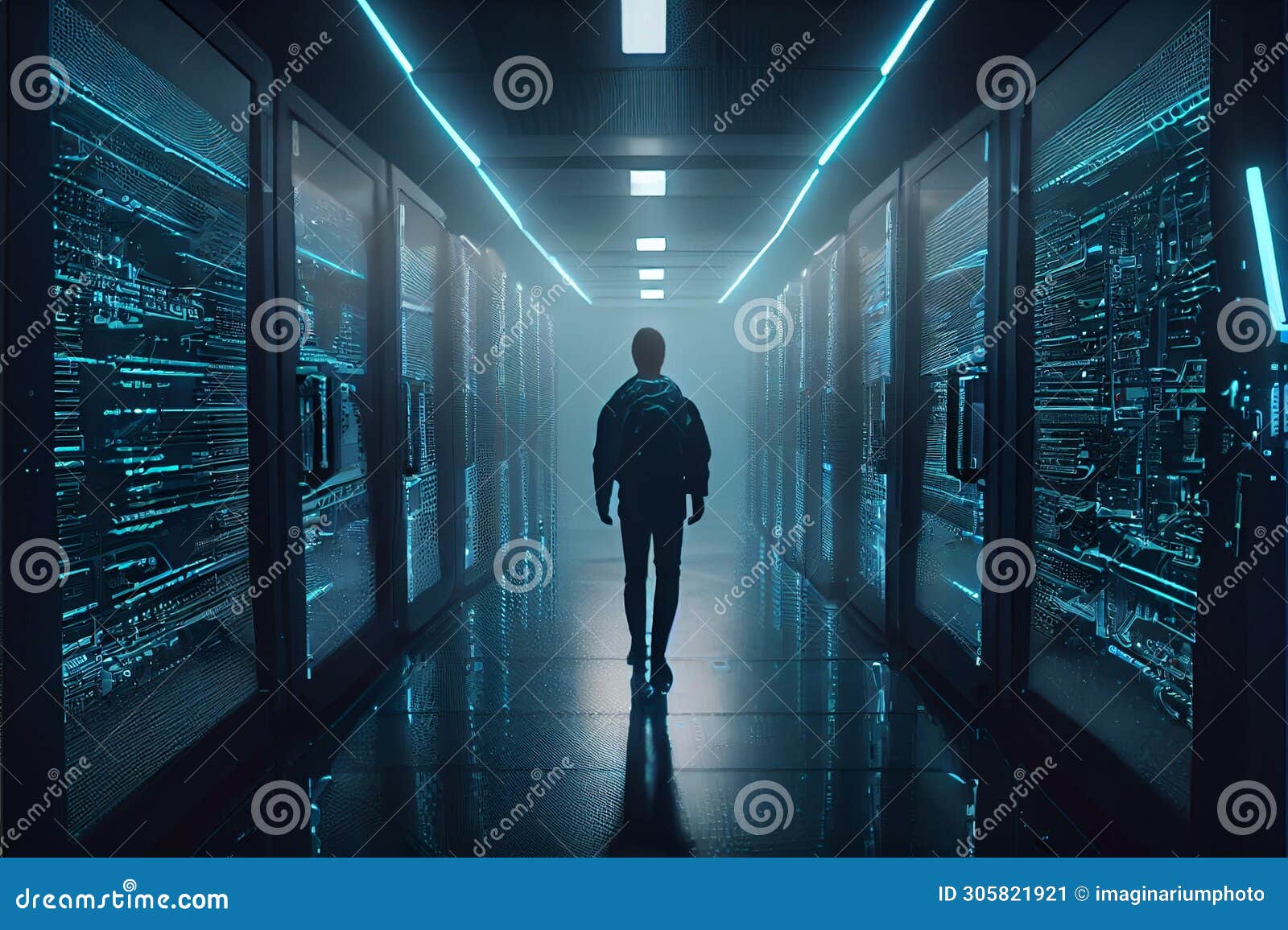 Cloud Service Engineer Standing in Front of a Digital Technology Data Center in Ai Server Room ...