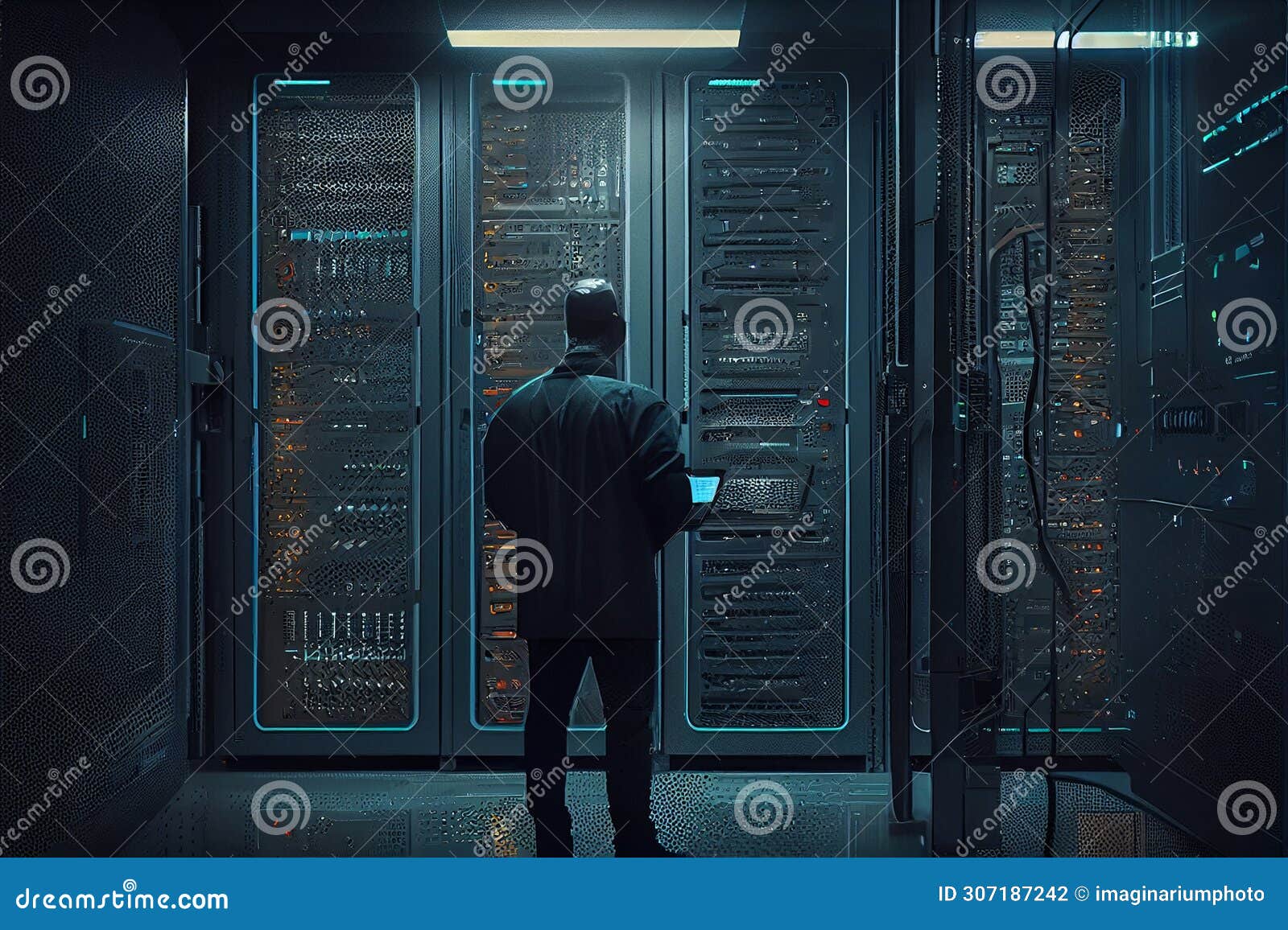 Cloud Service Engineer Standing in Front of a Digital Technology Data Center in Ai Server Room ...
