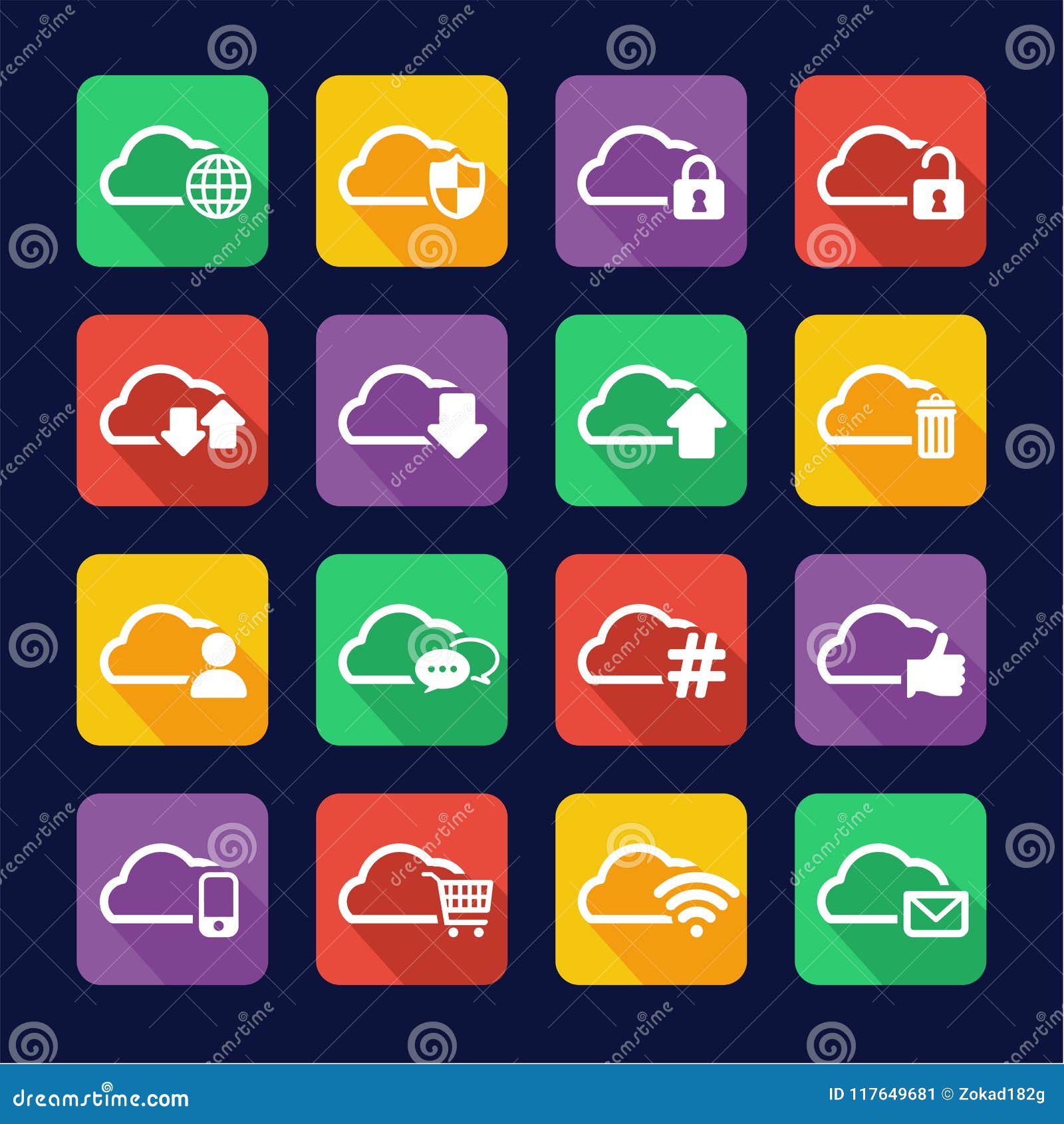 Cloud Service Icons Flat Design Stock Vector - Illustration of globe ...