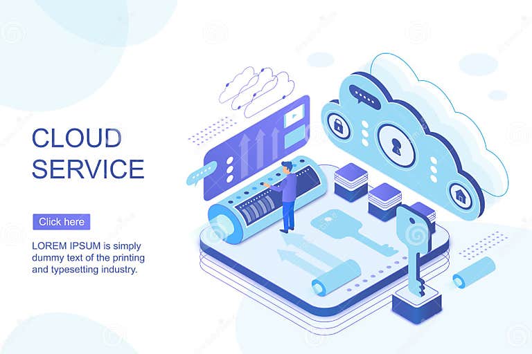Cloud Service Landing Page Isometric Vector Template Stock Vector ...