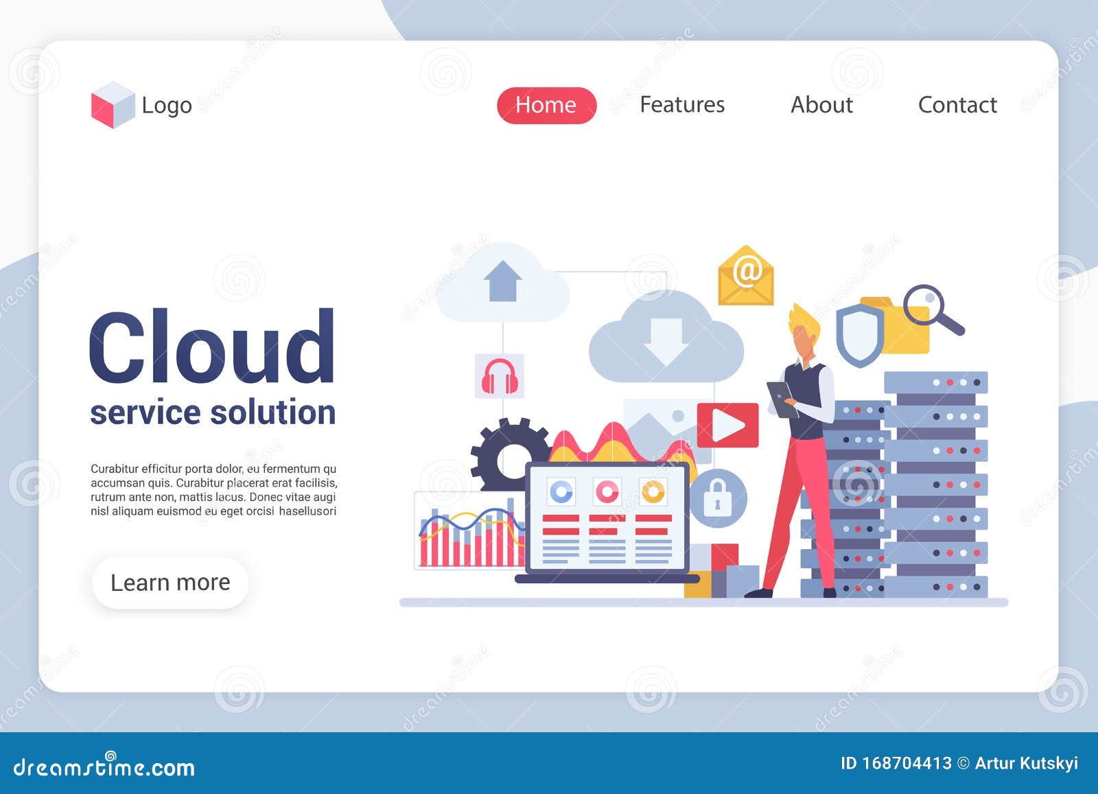 Cloud Service Solution Landing Page Vector Template Stock Vector ...