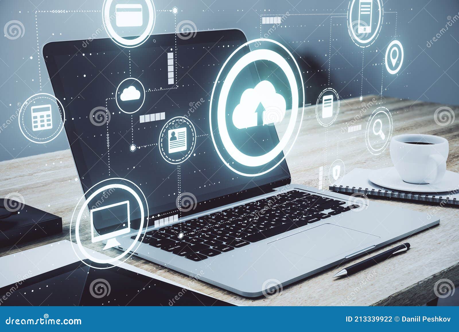 Cloud Service Technology Concept with Digital Data Storage Icons and ...