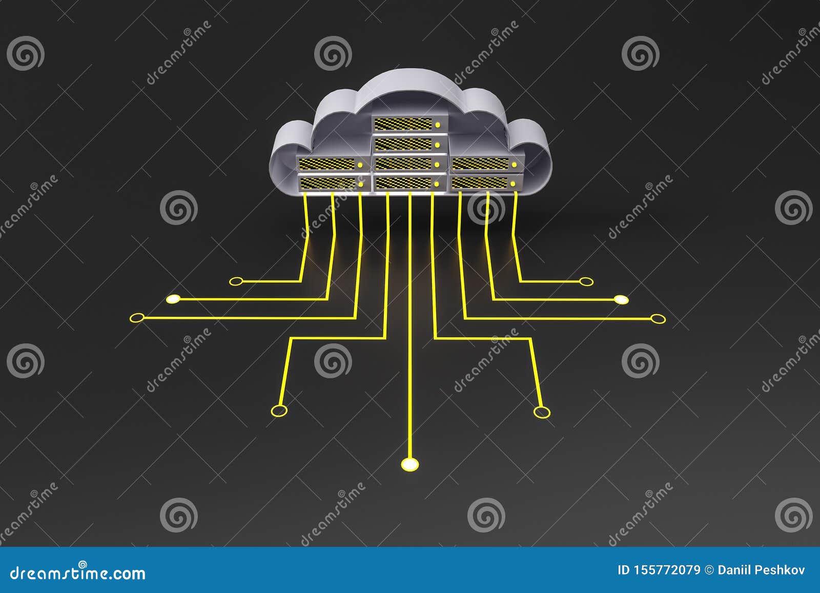 Cloud Service Technology Concept with Grey Cloud Circuit and Yellow ...