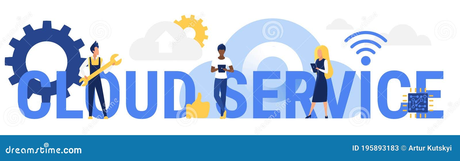 Cloud Service Word Concept Vector Illustration, Cartoon Flat Customer ...