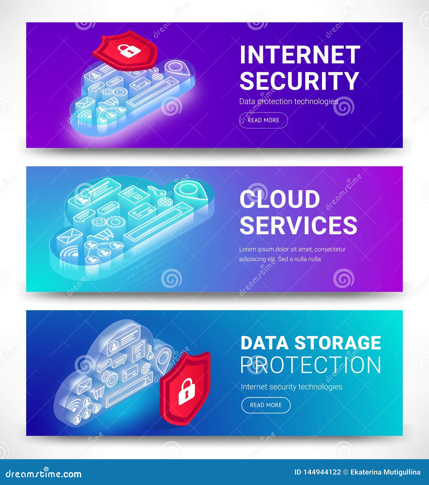 Cloud services banners set stock vector. Illustration of data - 144944122