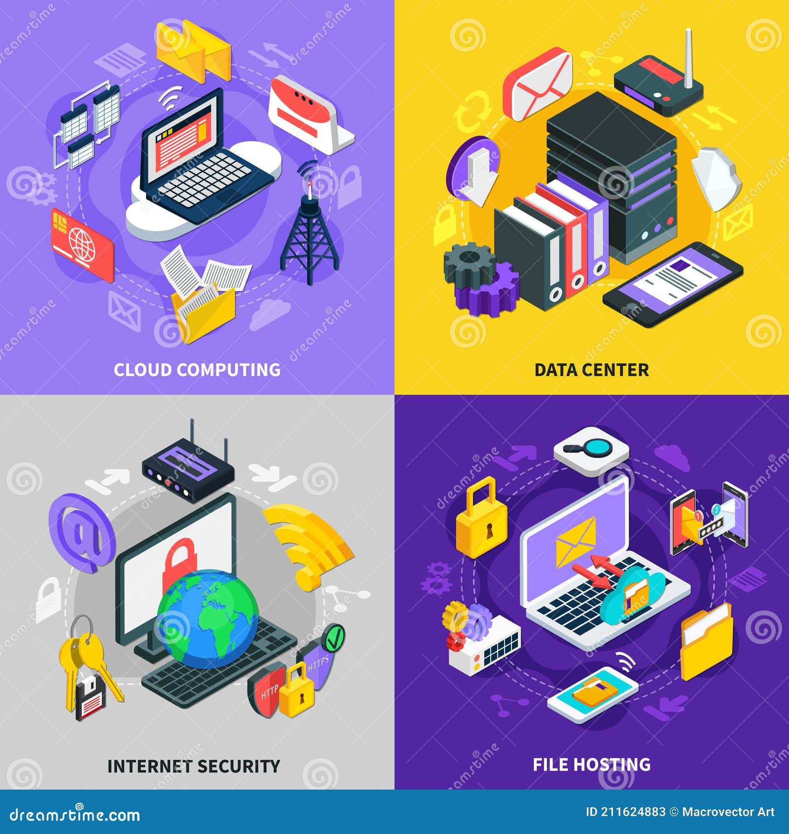 Cloud Services 2x2 Design Concept Stock Vector - Illustration of ...