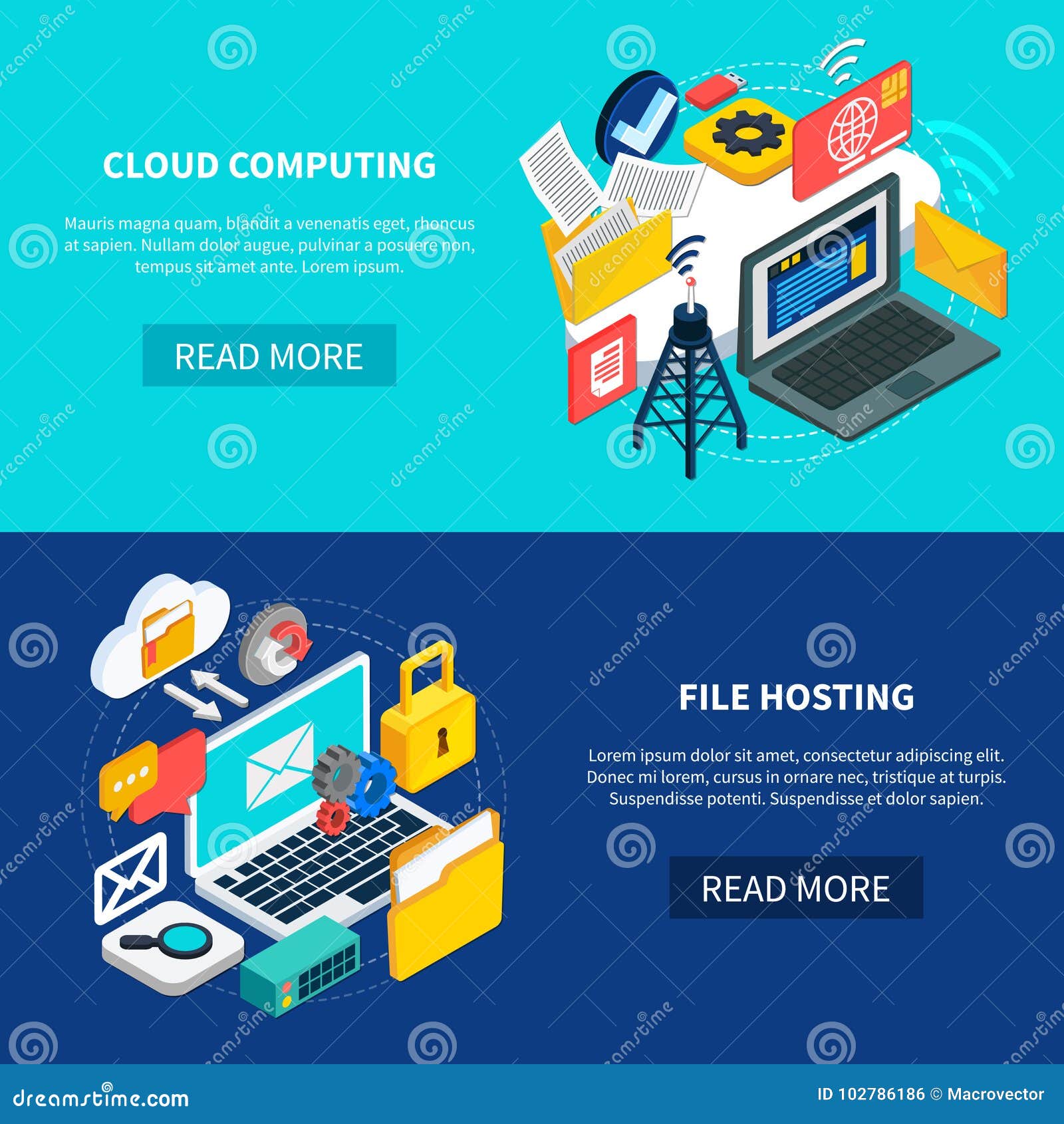 Cloud Computing and File Hosting Banners Stock Vector - Illustration of ...