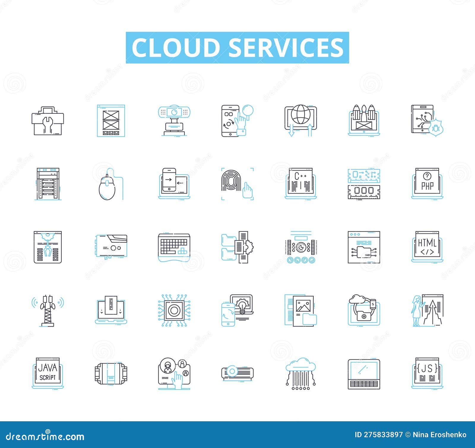 Cloud Services Linear Icons Set. Integration, Scalability ...