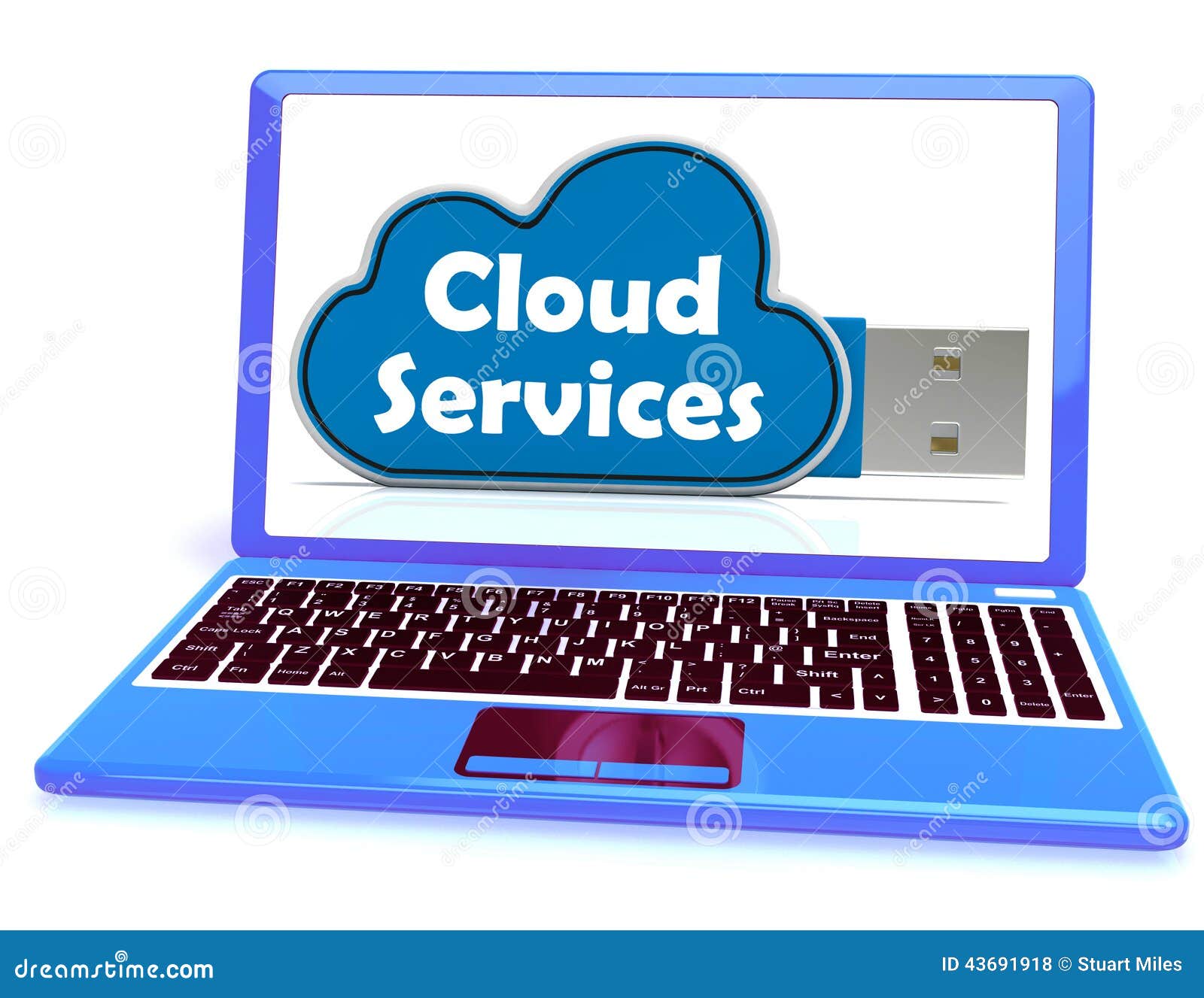 Cloud Services Memory Stick Laptop Shows Internet File Backup an Stock ...
