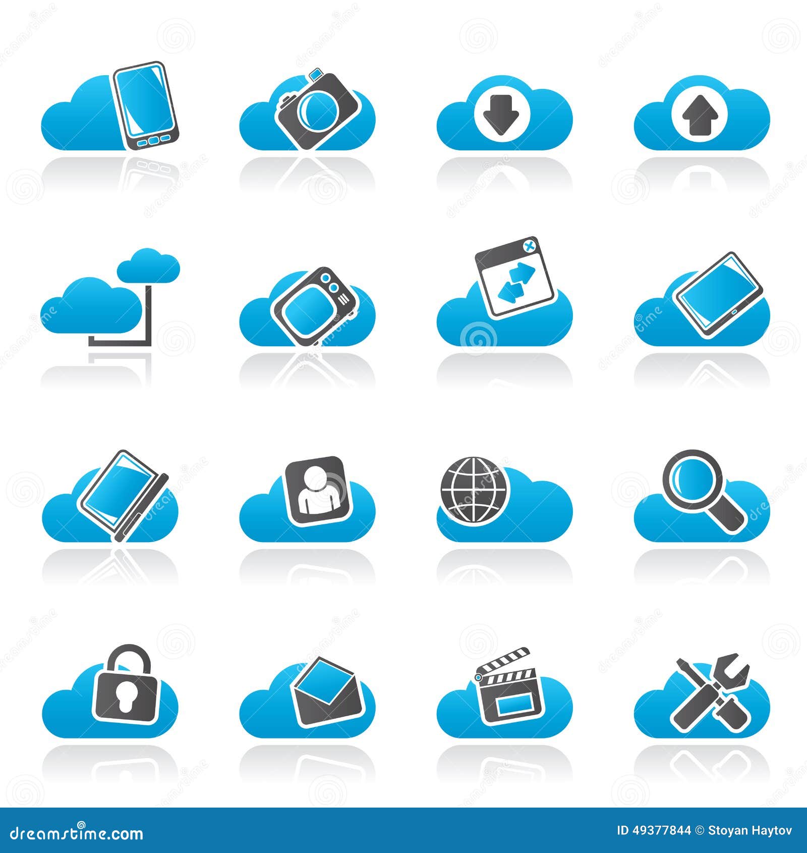 Cloud Services and Objects Icons Stock Vector - Illustration of search ...